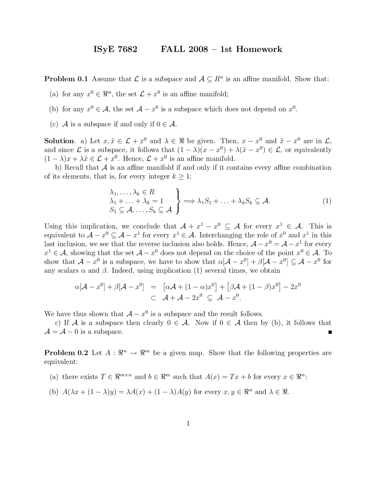 6 Solved Problems On Convexity Assignment Isye 7682 Docsity