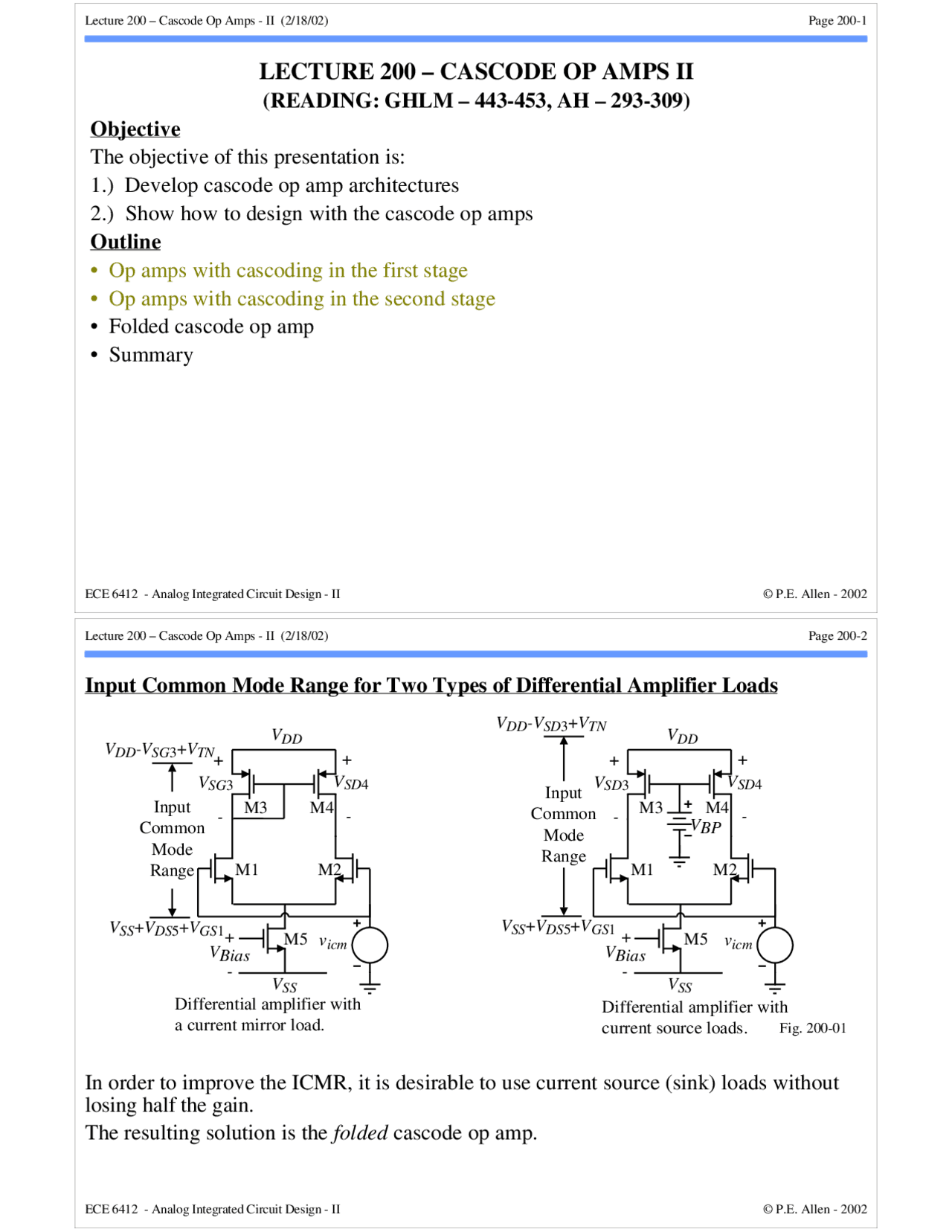 Notes On Analog Integrated Circuit Design Outline Ece 6412 Docsity