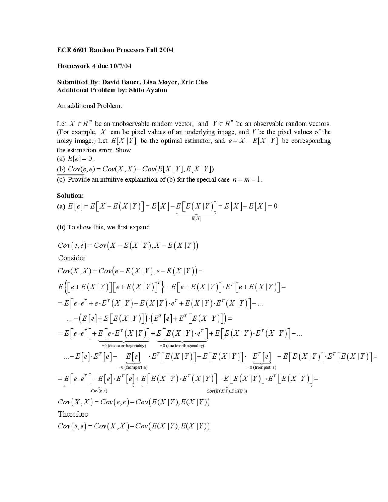 Solutions For Homework 4 Random Processes Ece 6601 Docsity