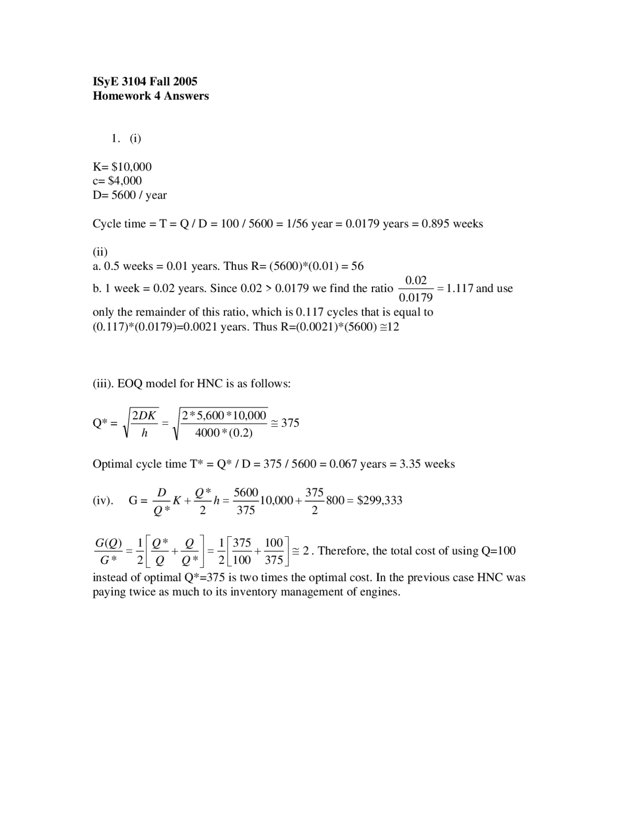 Assignment 4 Solutions Supply Chain Modeling Manufacturing