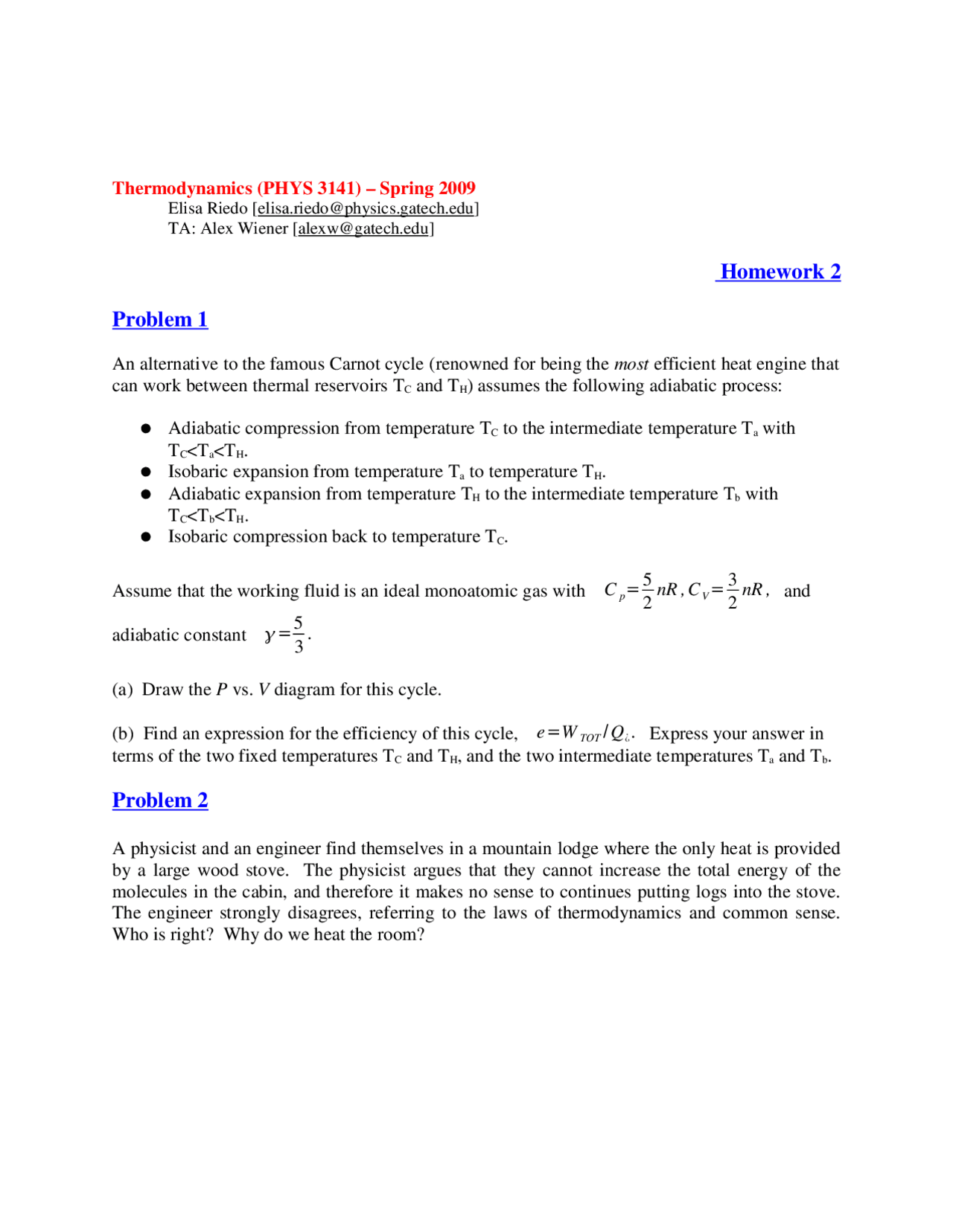 2 Problems In The Assignment 2 On The Thermodynamics Phys 3141 Docsity