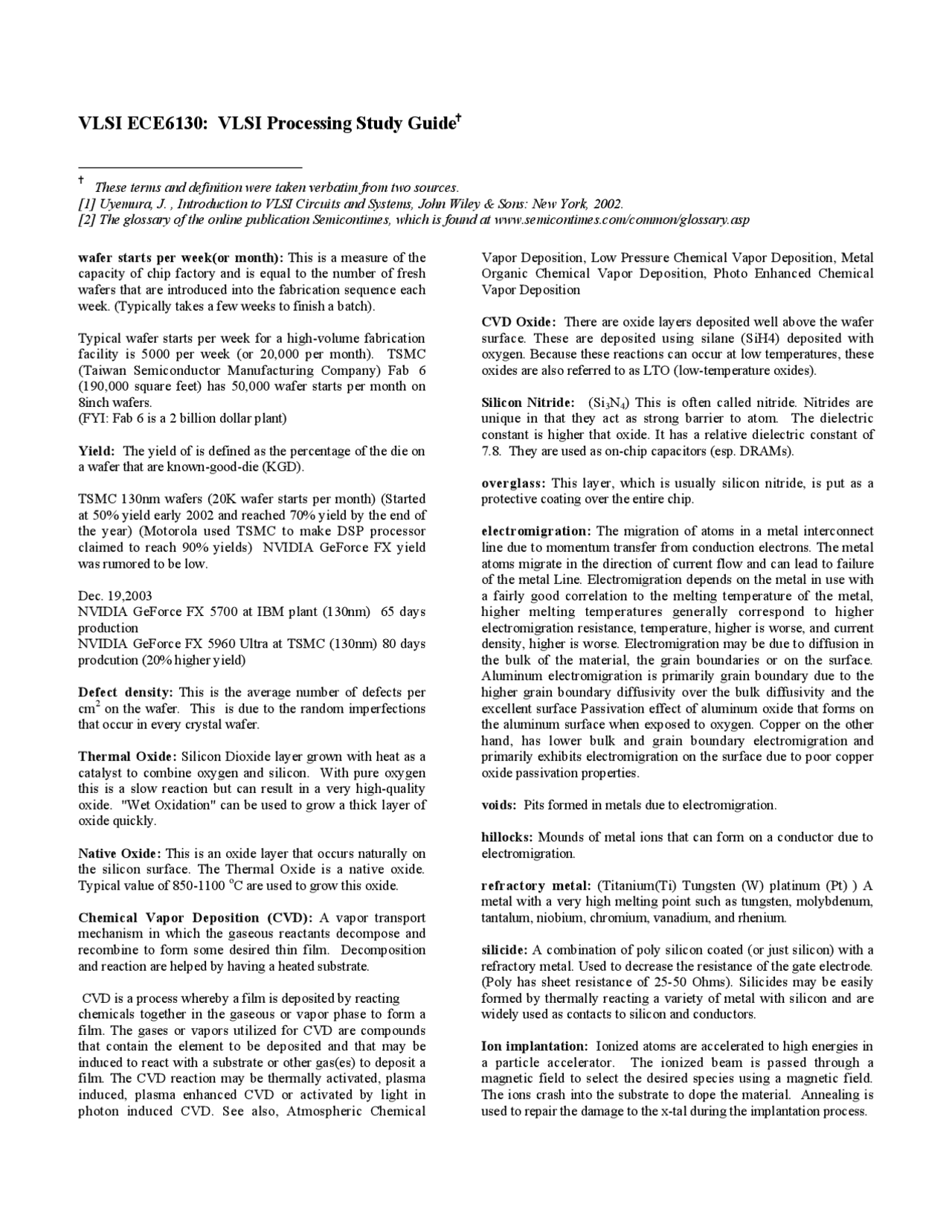 VLSI Processing Study Guide - Advanced VLSI Systems | ECE 6130 - Docsity