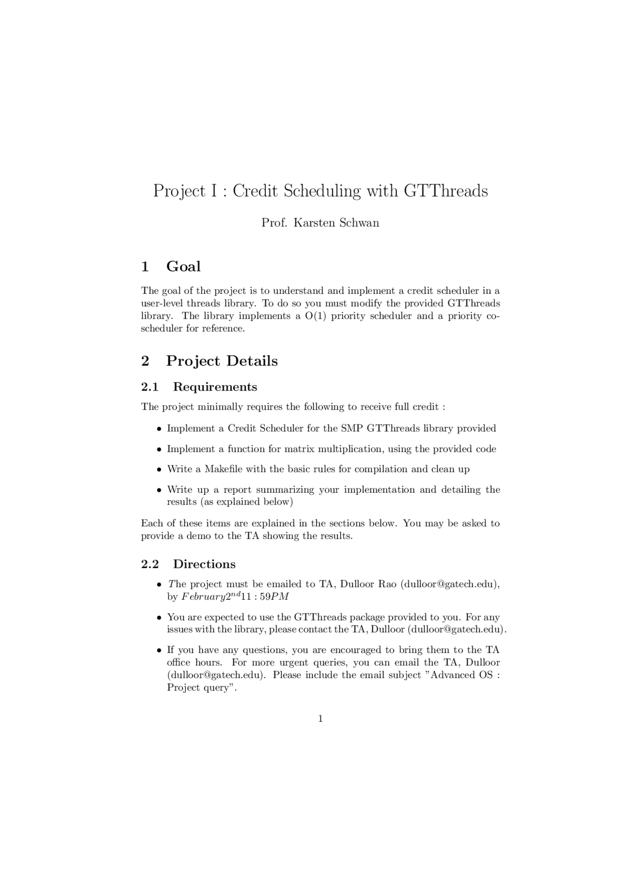 Project I Credit Scheduling With Gt Threads Advanced Operating