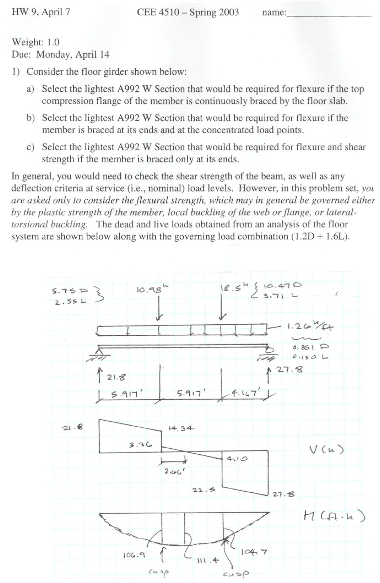 Assignment 9 For Structural Steel Design Cee 4510 Docsity