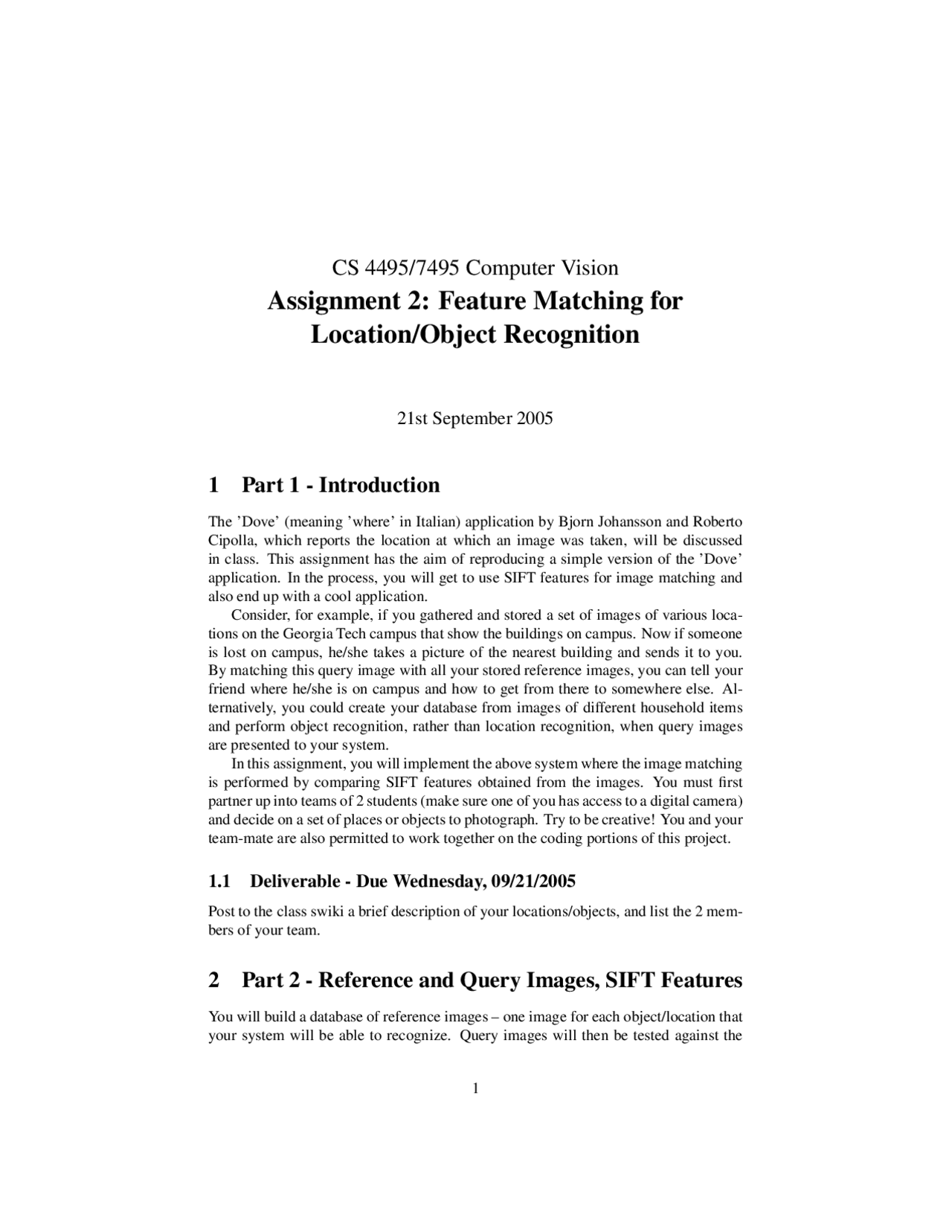 Feature Matching For Location And Recognition In Computer Vision Cs 4495 Docsity