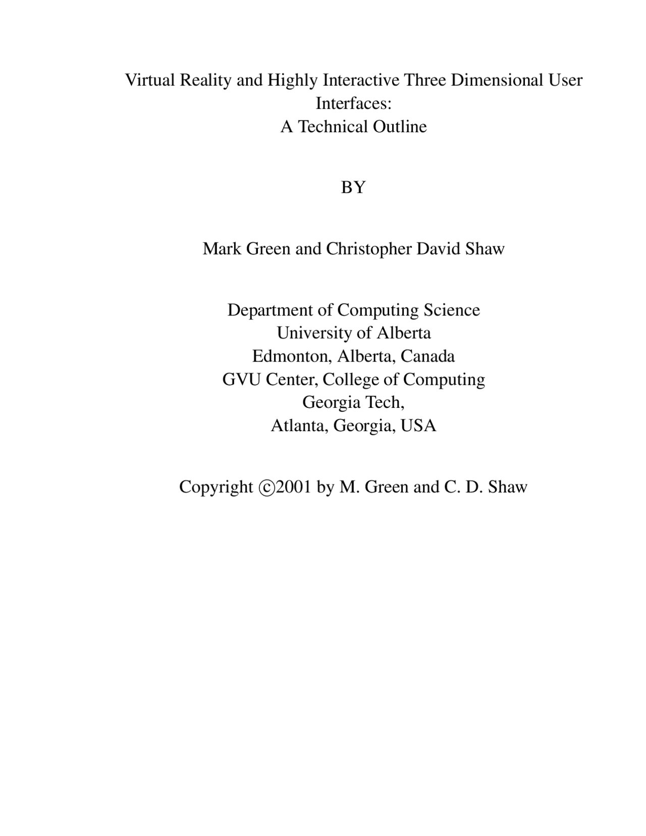 Virtual Reality And Highly Interactive Three Dimensional User Interfaces Cs 7497 Docsity