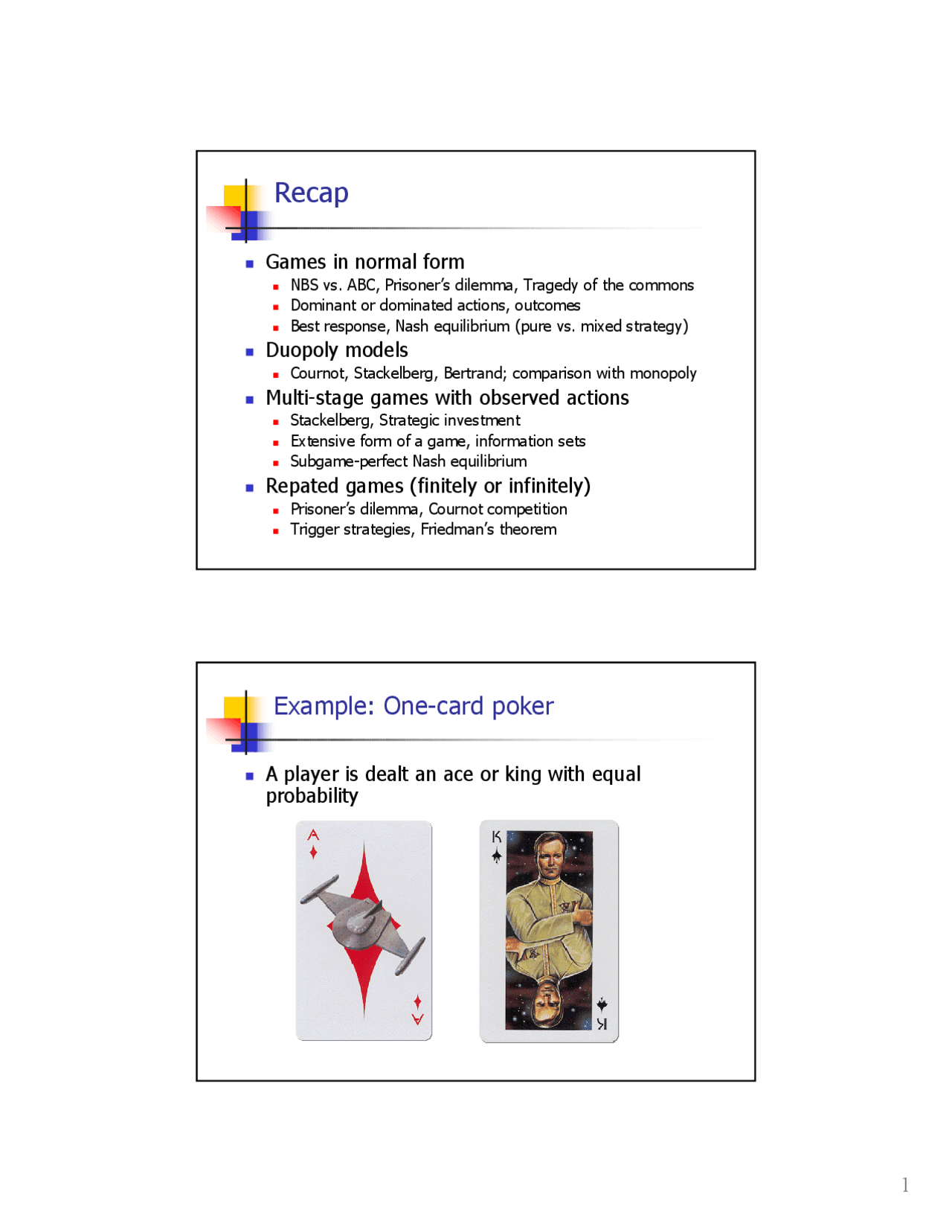 Recap, One Card Poker - Lecture Slides | ISYE 6230 | Study notes ...