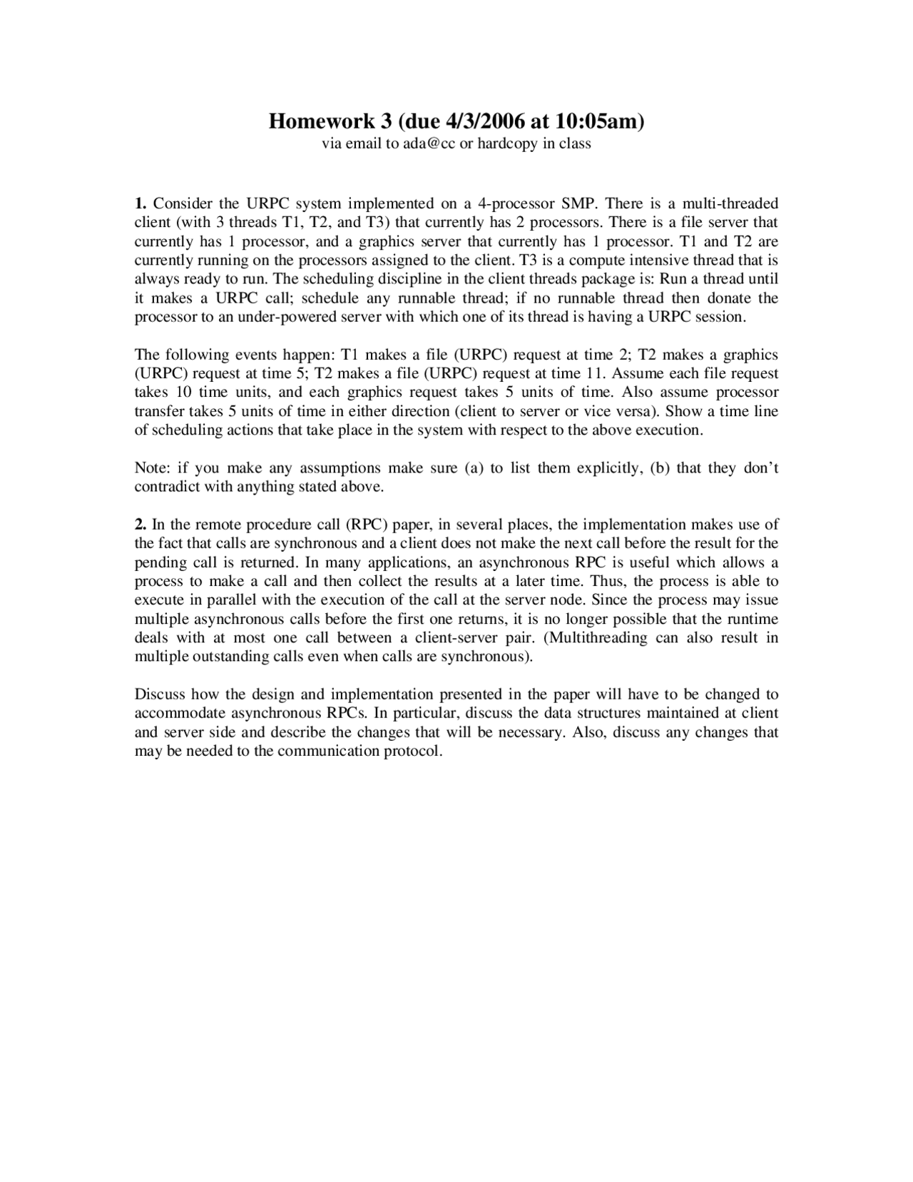 Advance Operating Systems Homework 3 Cs 4210 Docsity