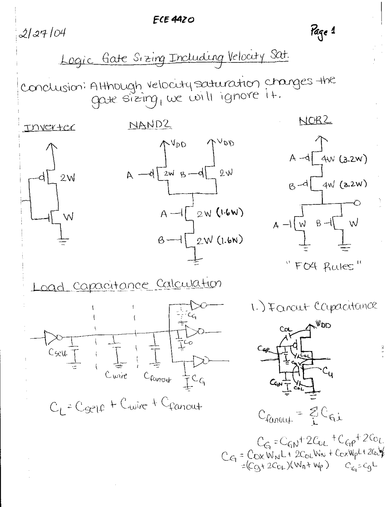 Logic Gate Sizing Including Velocity Digital Integrated Circuits