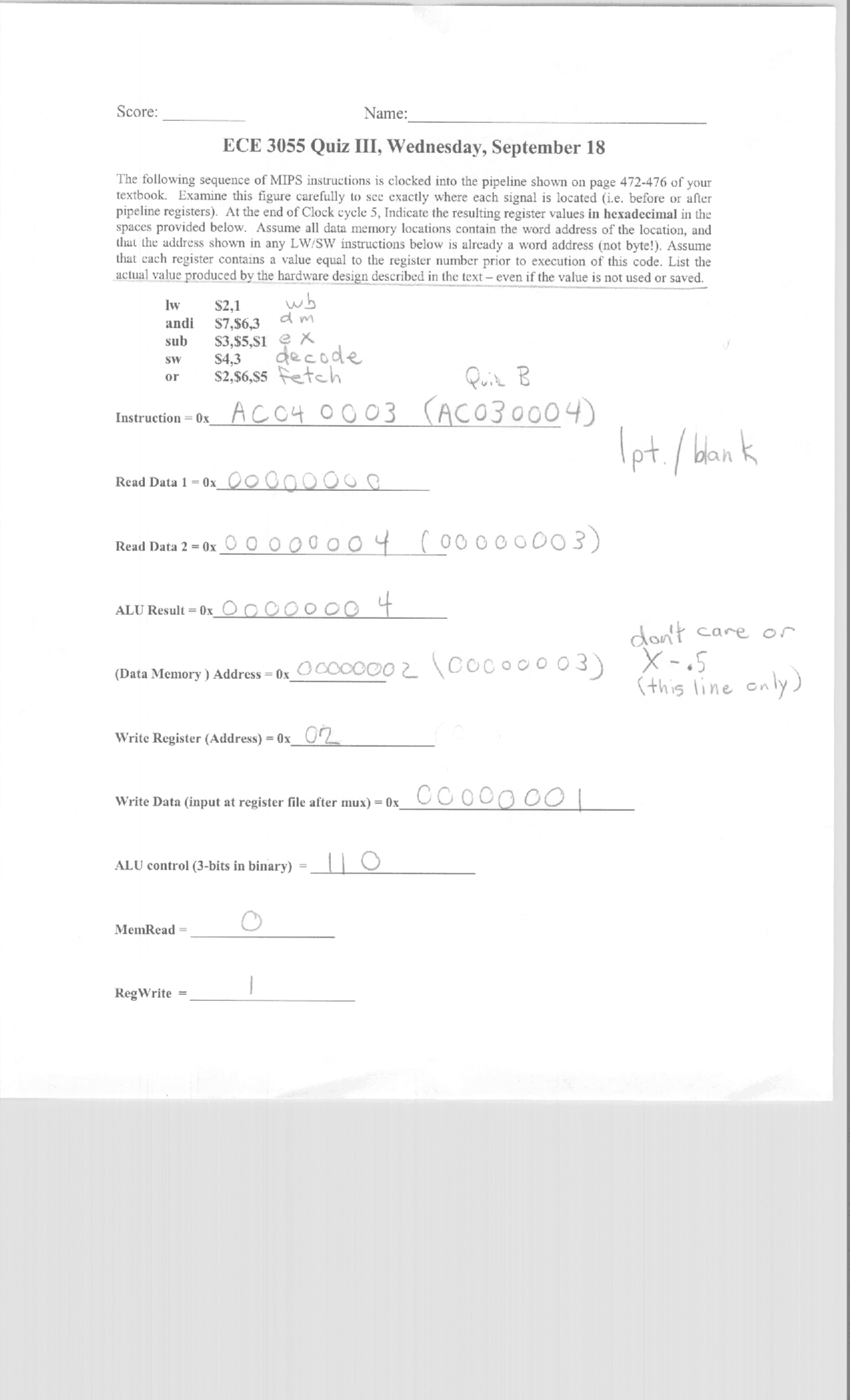 Practice Quiz 3 Solutions Computer Architecture And Operating Systems Ece 3055 Docsity