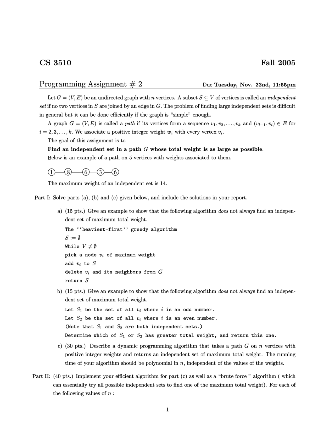 Programming Assignment 2 On Design And Analysis Algorithms Cs 3510 3046