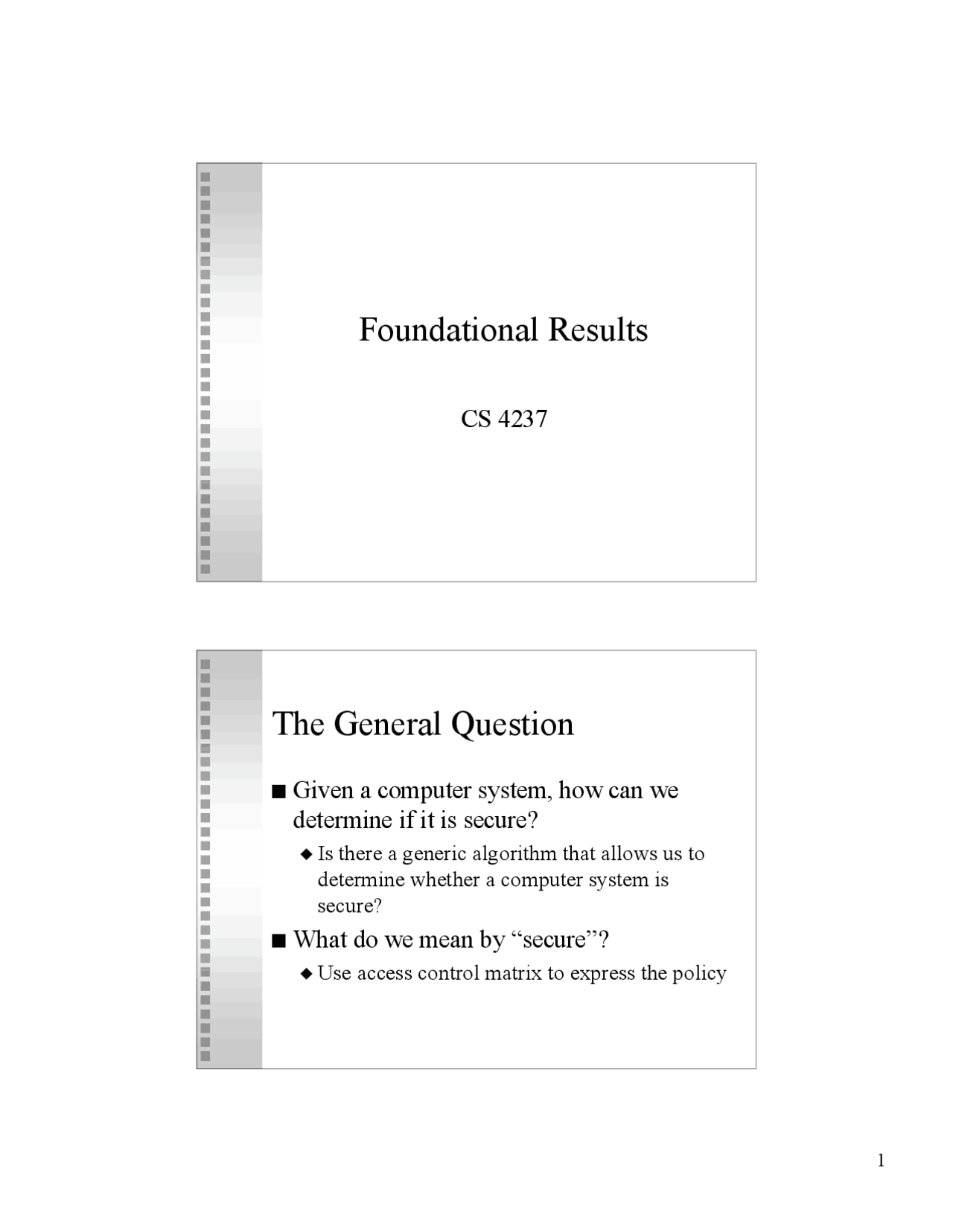 Foundational Results - Computer and Network Security | CS 4237 - Docsity