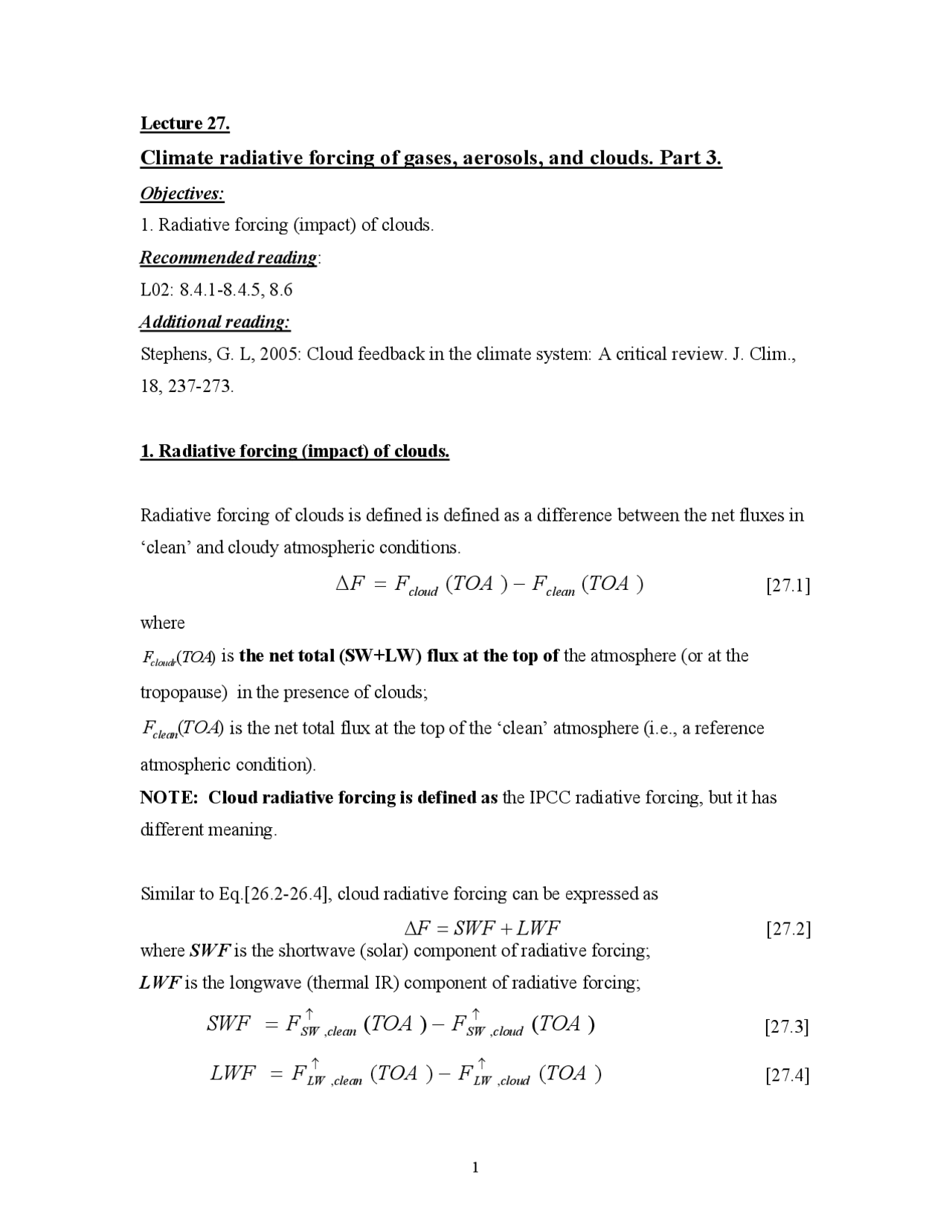 Climate Radiative Forcing Of Gases Aerosols And Clouds Part 3 Eas