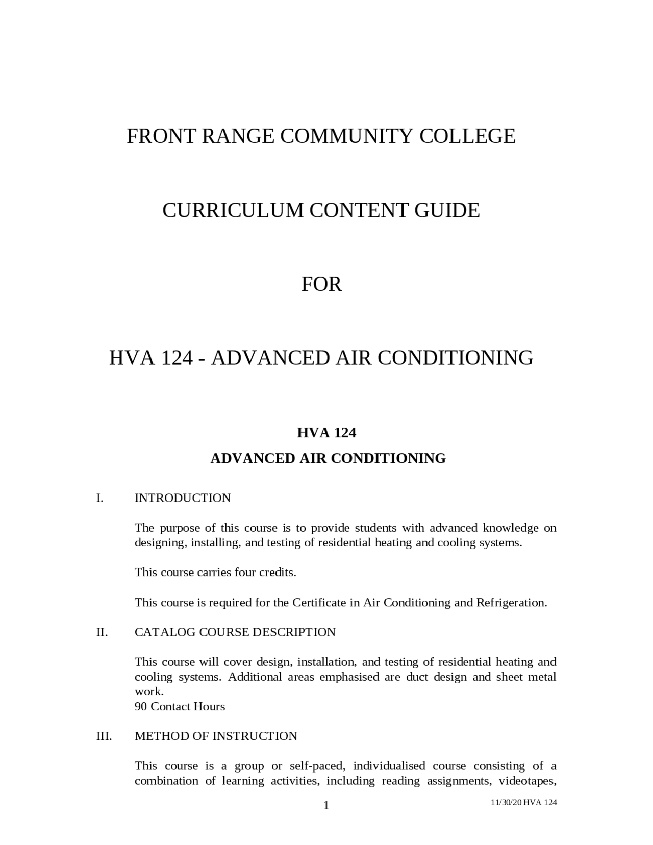 Advanced Air Conditioning: HVA 124 Course Guide | Lab Reports ...