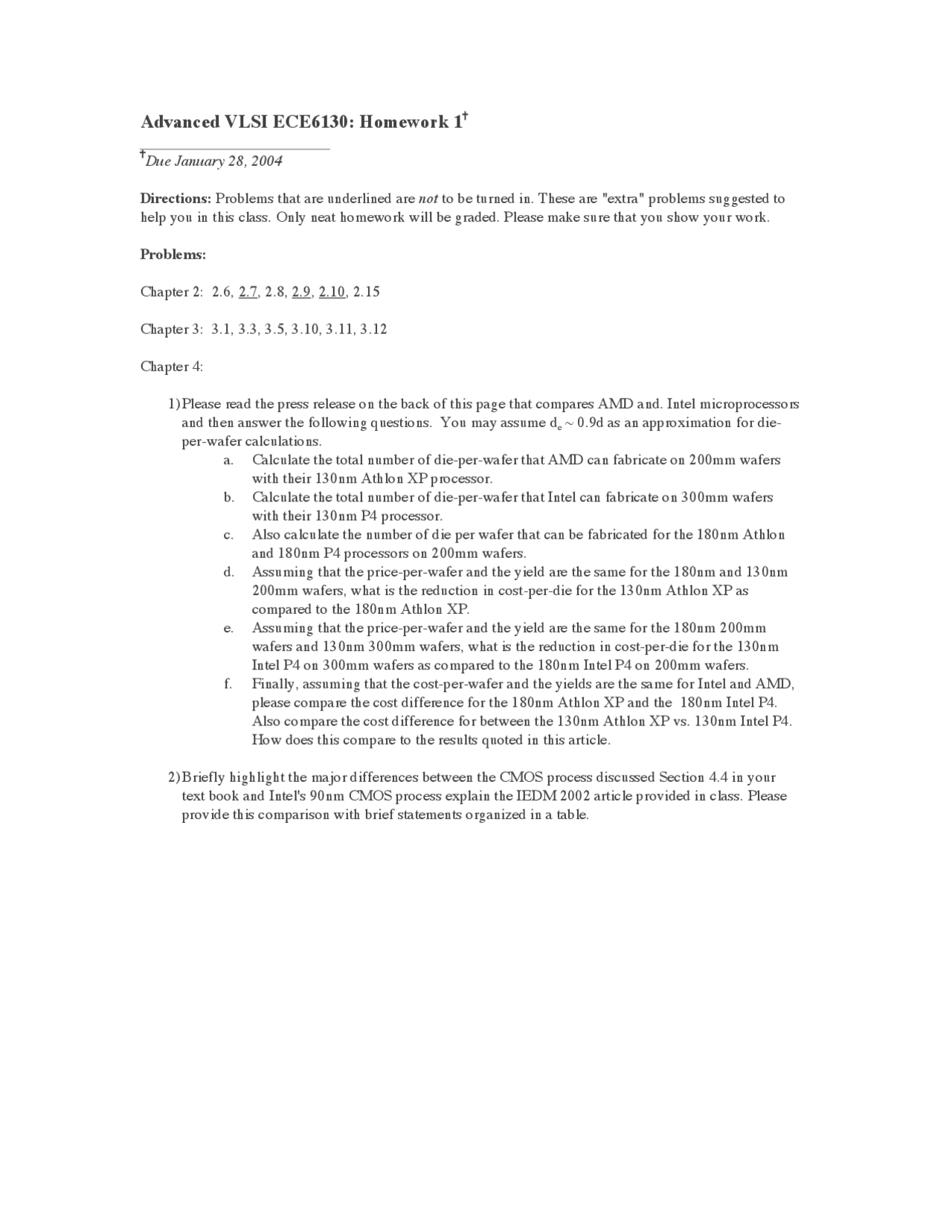 Homework 1 Advanced Vlsi Systems Ece 6130 Docsity