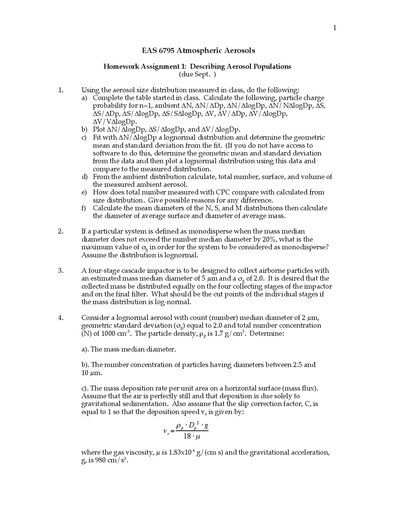 Homework 1 Practice Questions Atmospheric Aerosols Eas 6795 Docsity