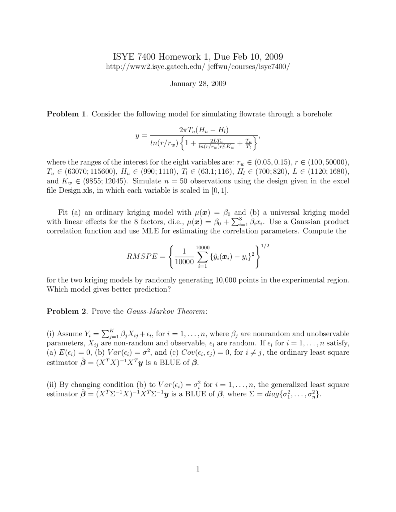 2 Problems On Advanced Design Experiments Assignment 1 Isye 7400