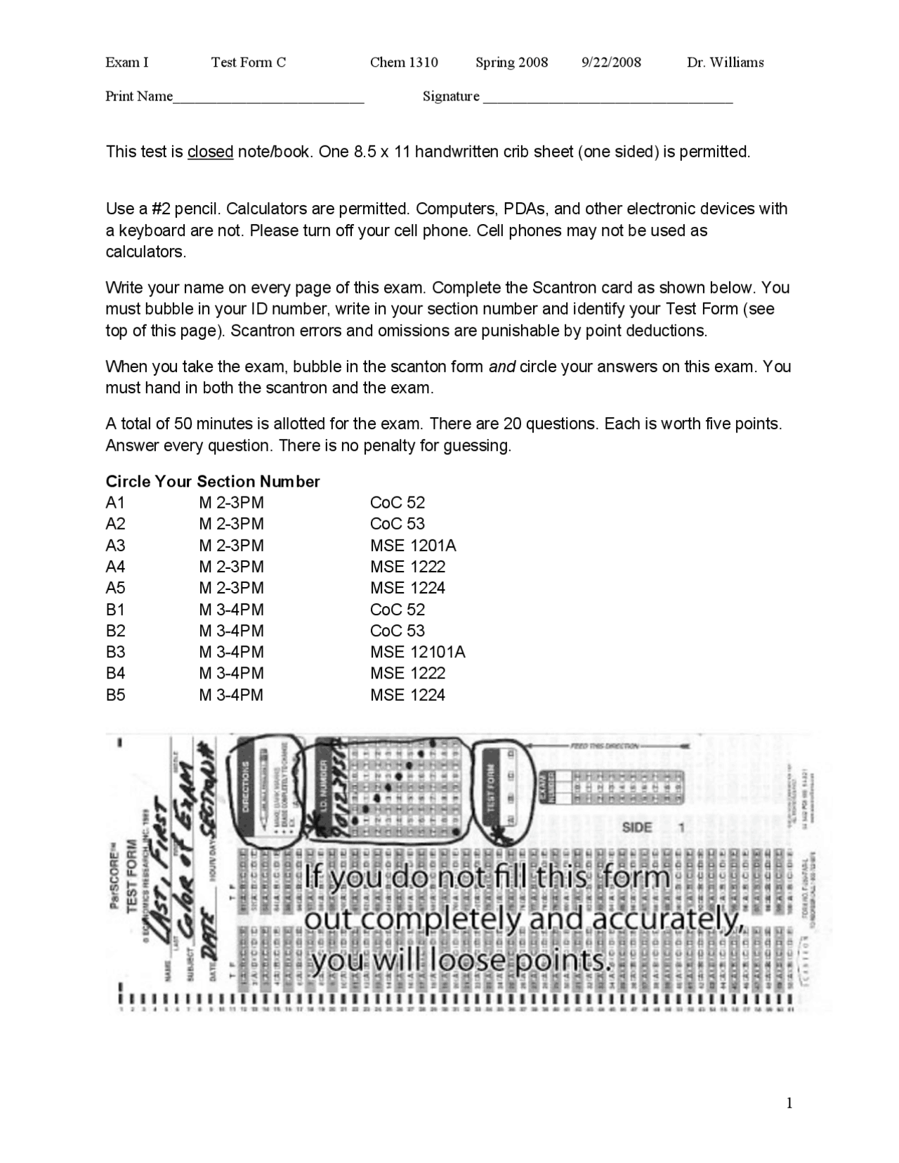 General Chemistry Exam 1c With Answers Chem 1310 Docsity