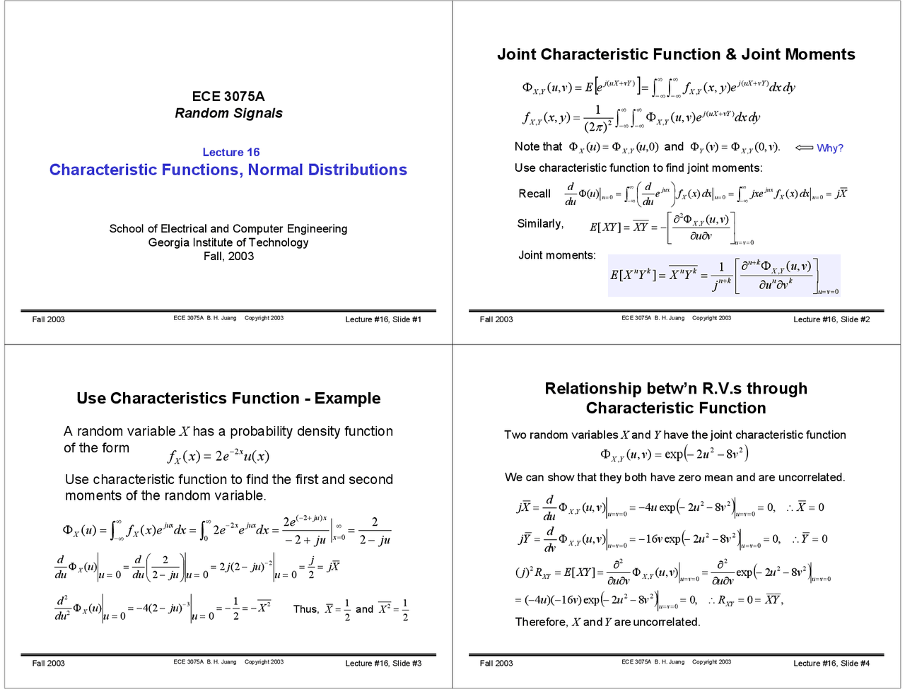 Characteristic Functions Normal Distributions Lecture Notes Ece