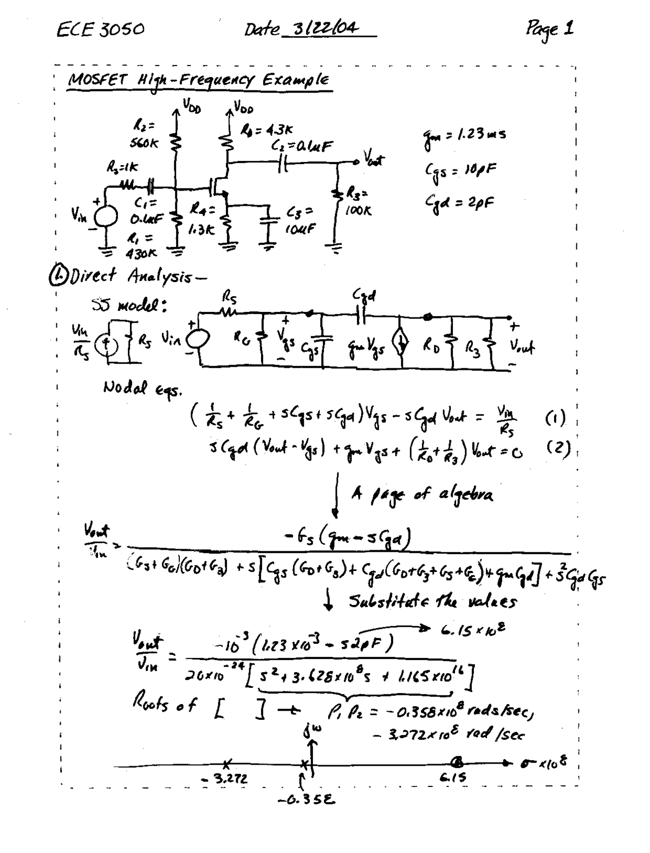Mosfet High Frequency Examples Handwritten Notes Ece 3050 Docsity