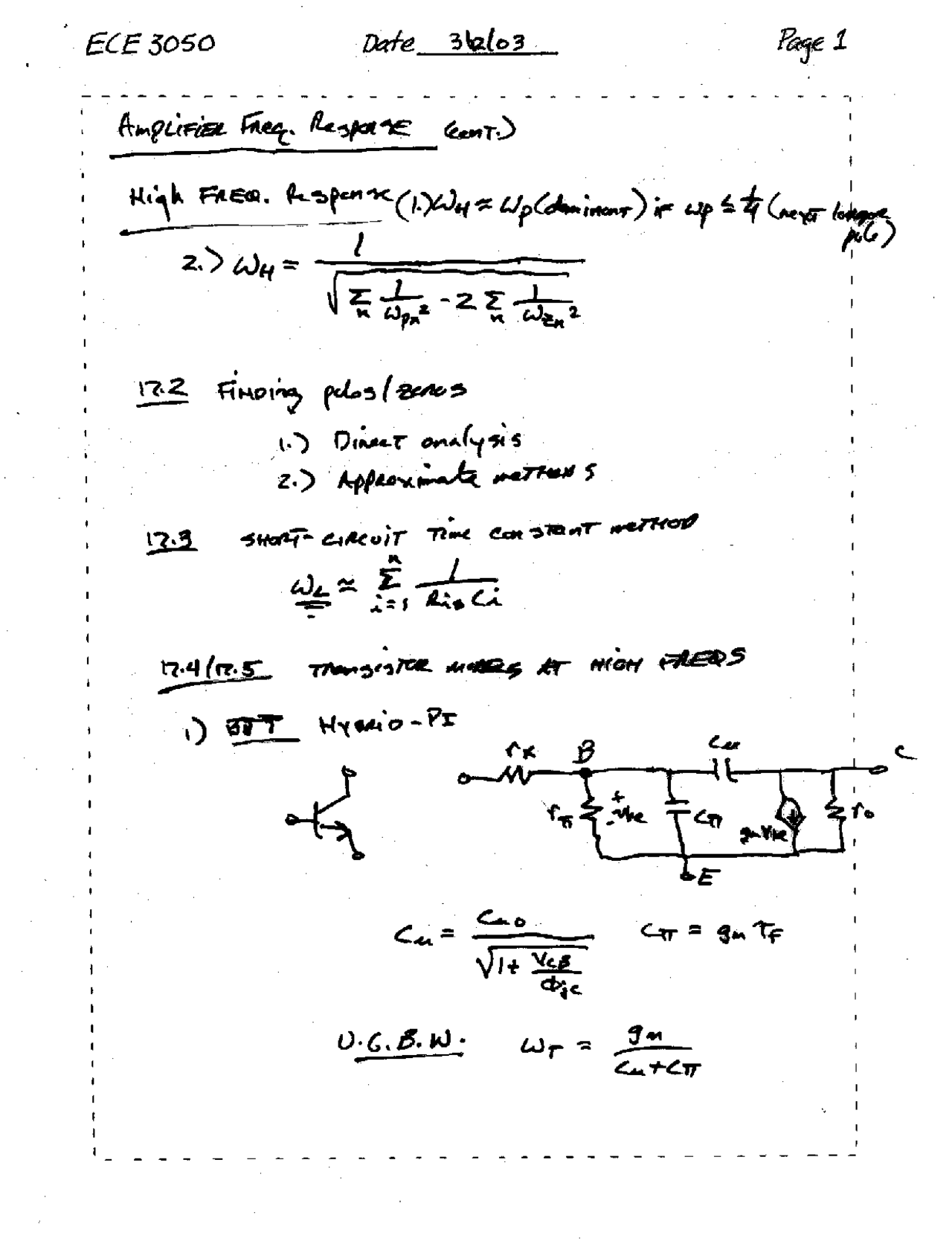 Amplifier Frequency Response And Mosfet Lecture Notes Ece 3050