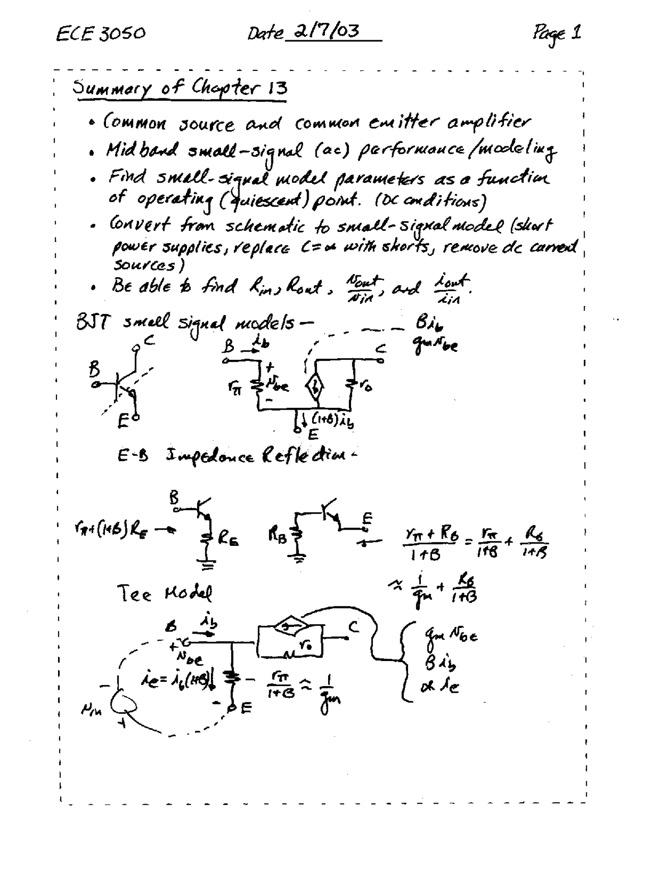 Common Source And Common Emitter Amplifier Lecture Notes Ece 3050