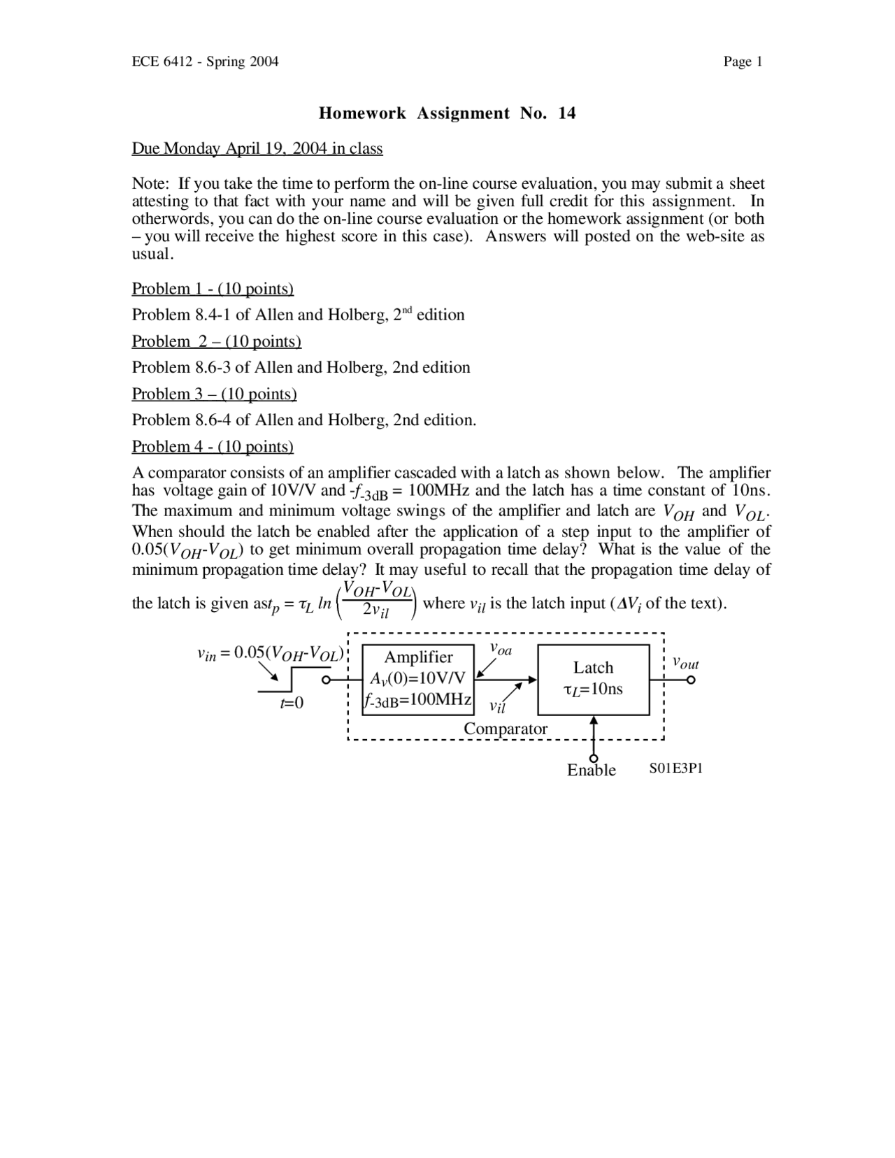 Analog Integrated Circuit Design Assignment 14 Spring 2004 Ece