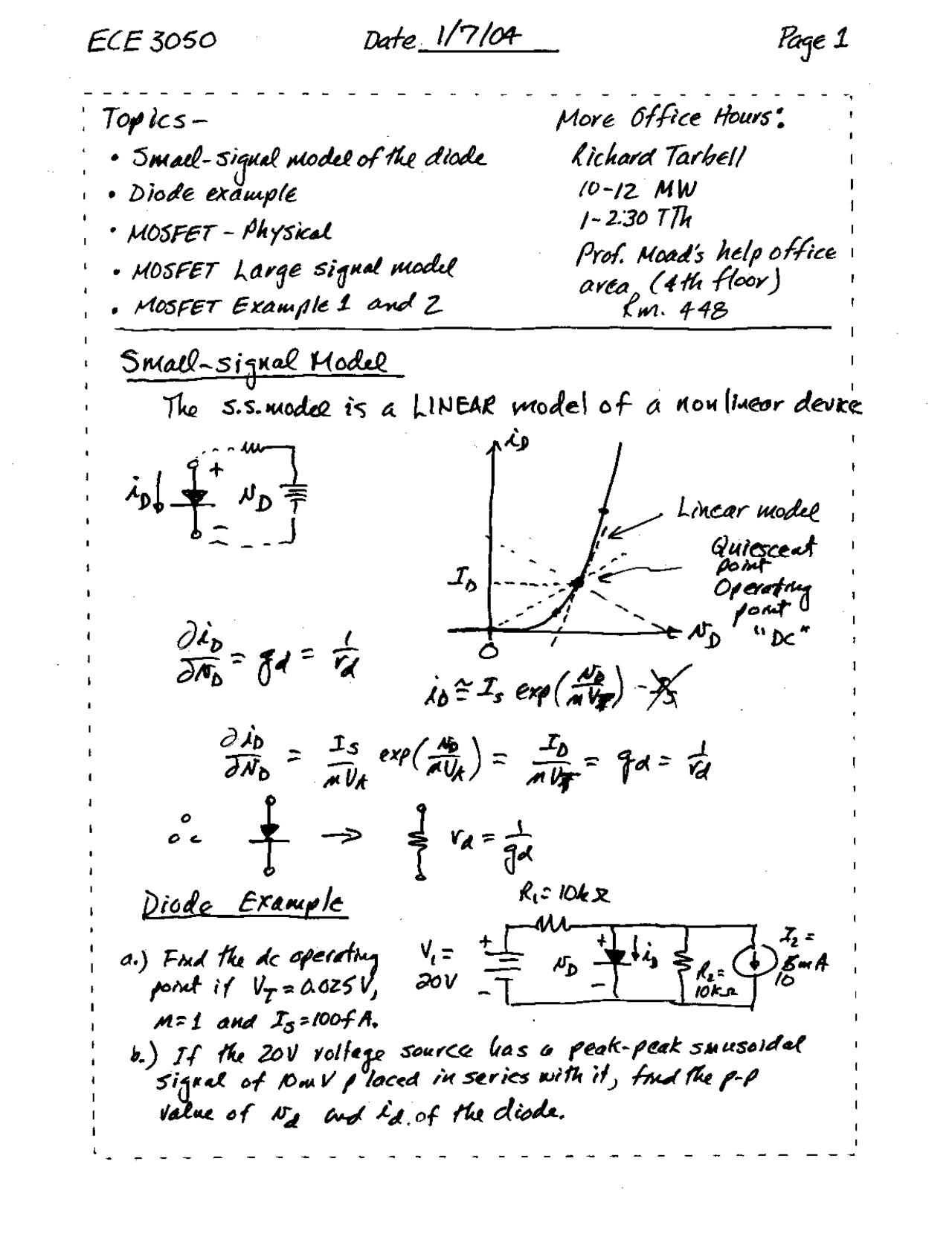 Notes On Small Signal Model Of Diode Mosfet Large Signal Model Ece