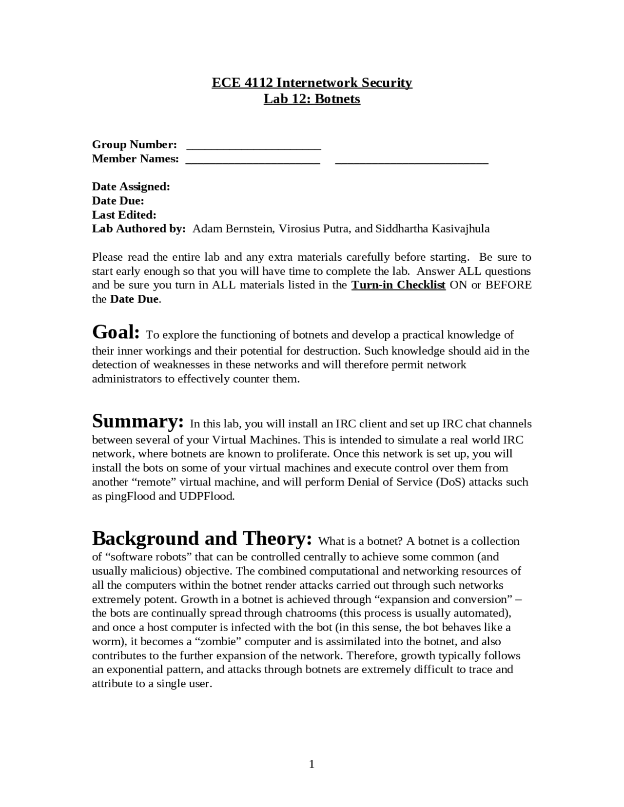Laboratory 12 Botnets Internetwork Security Ece 4112 Docsity
