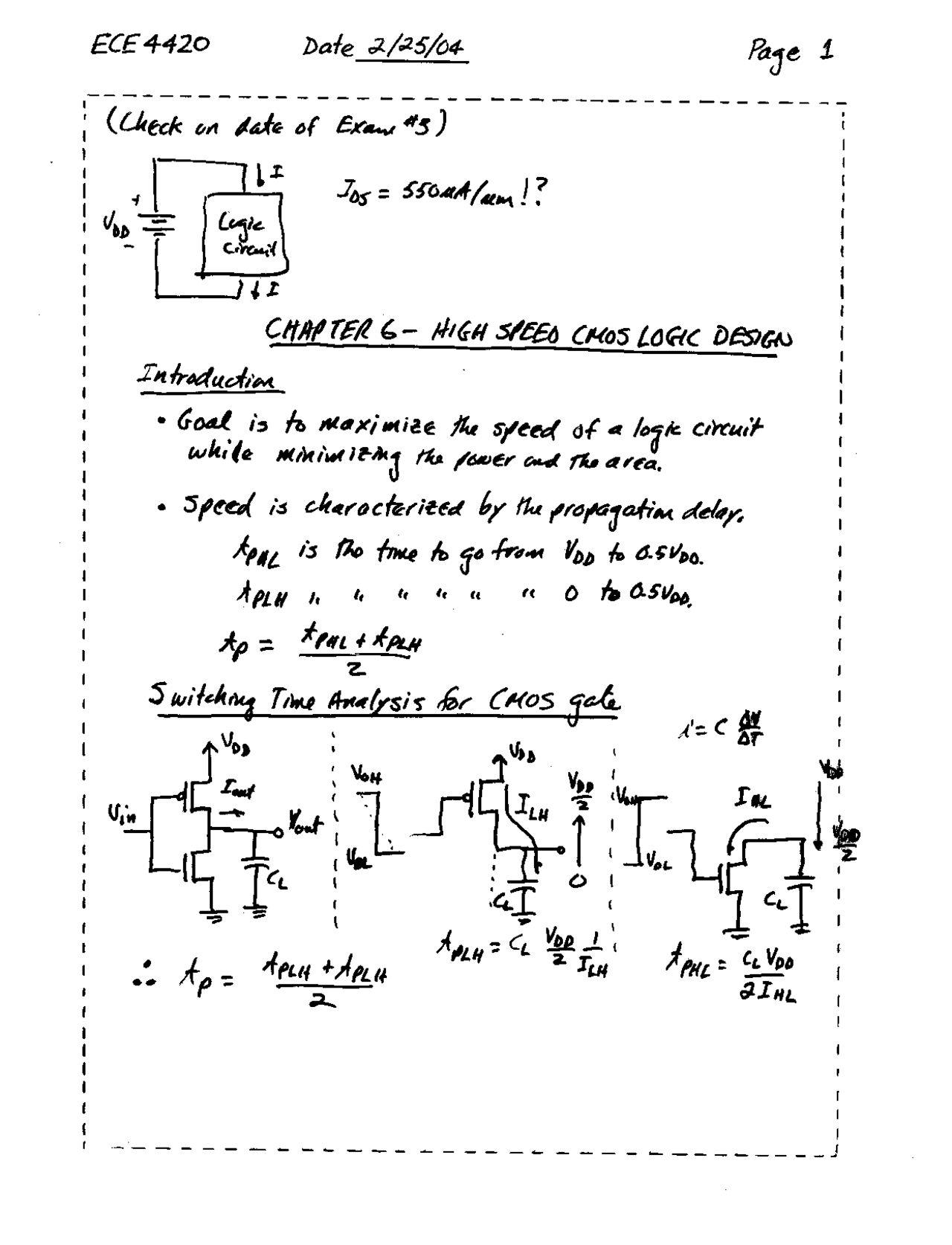 Introduction To The High Speed Cmos Logic Design Handwritten Notes
