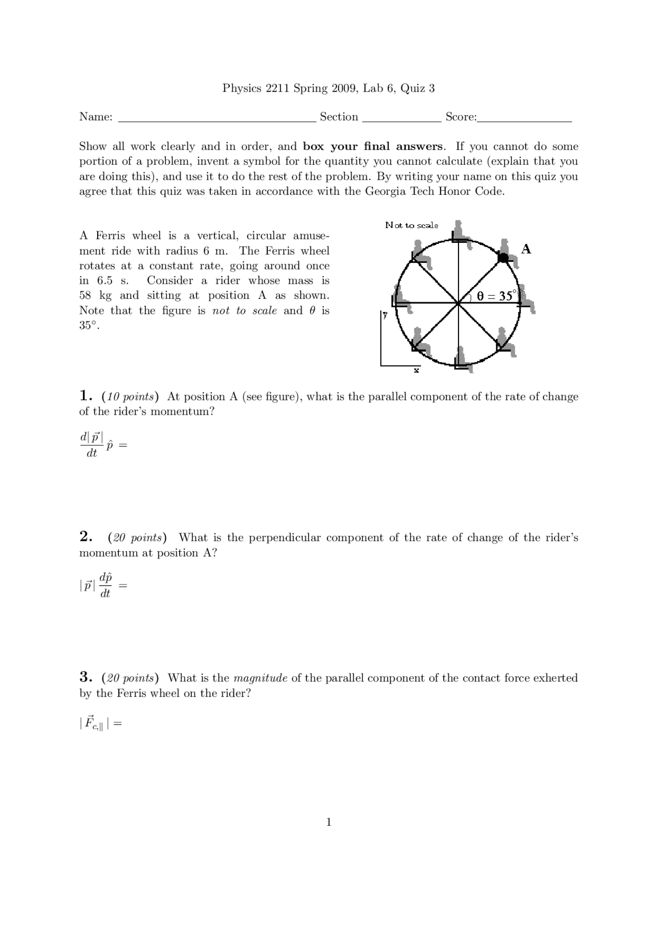 Practice Quiz 3 Introduction To Physics I Phys 2211 Docsity