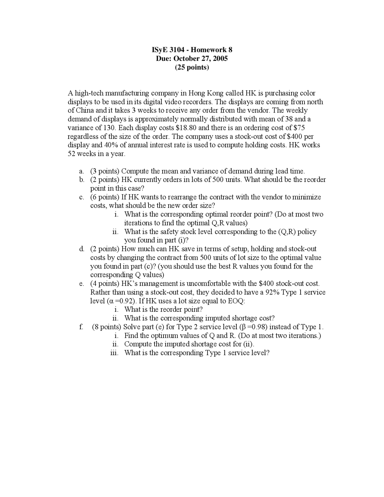 Supply Chain Models Manufacturing And Warehousing Assignment 8