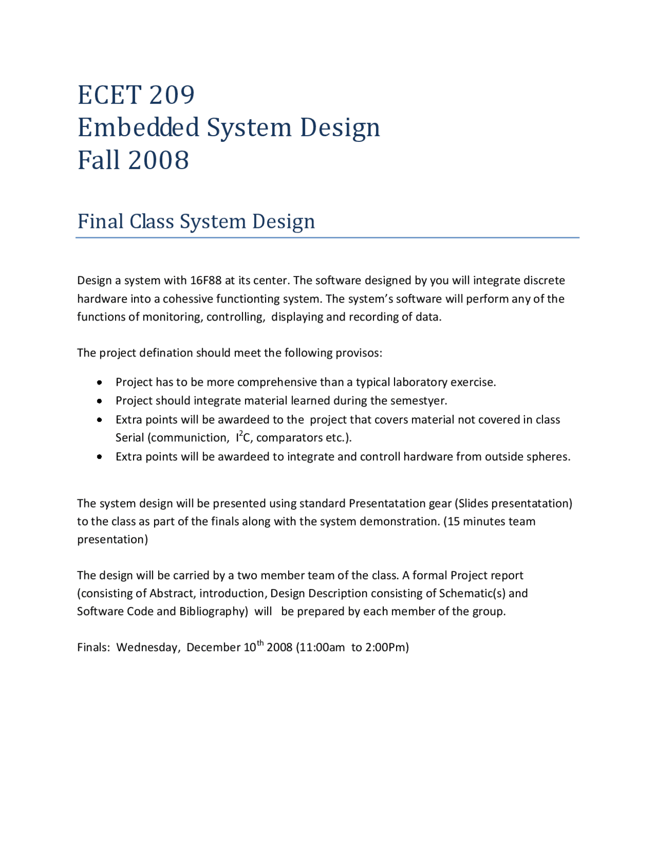 Embedded System Design - Introduction To Microcontrollers | ECET 209 - Docsity