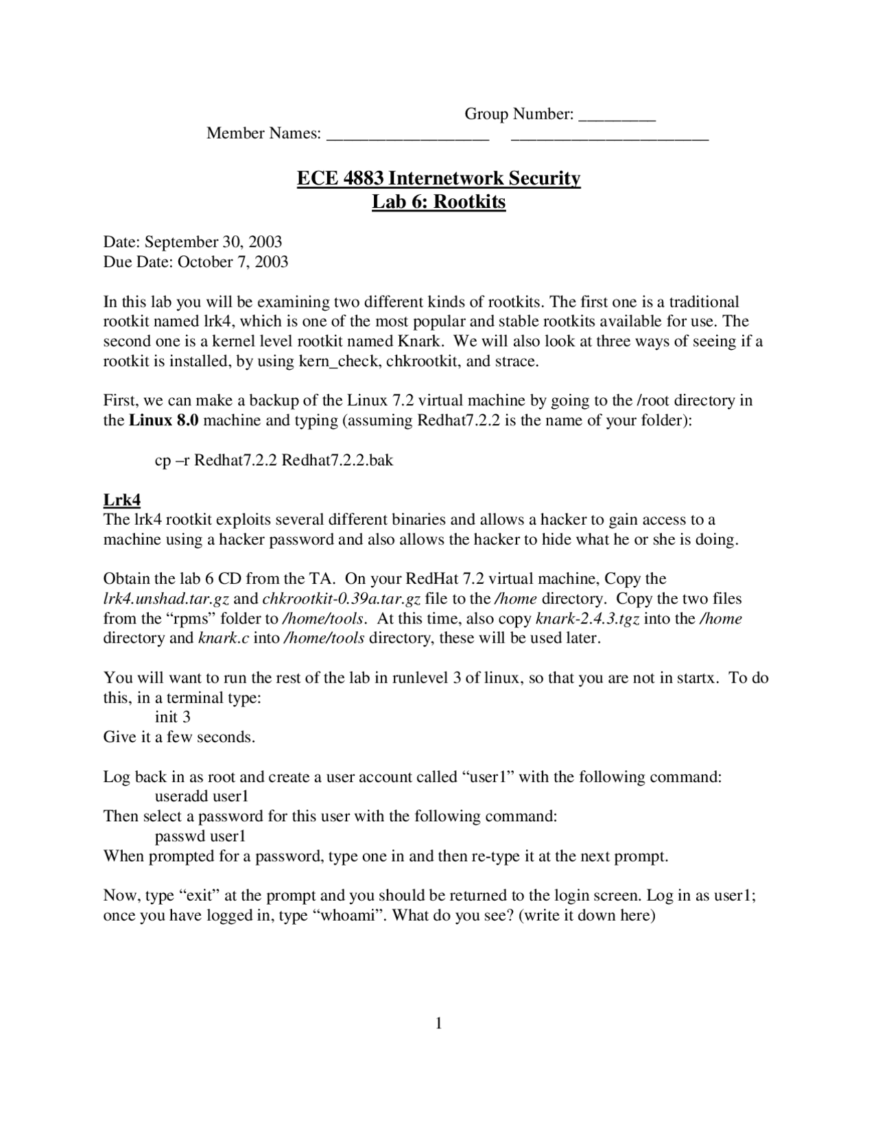 Lab 6 Rootkits Internetwork Security Fall 2003 Ece 4112 Docsity