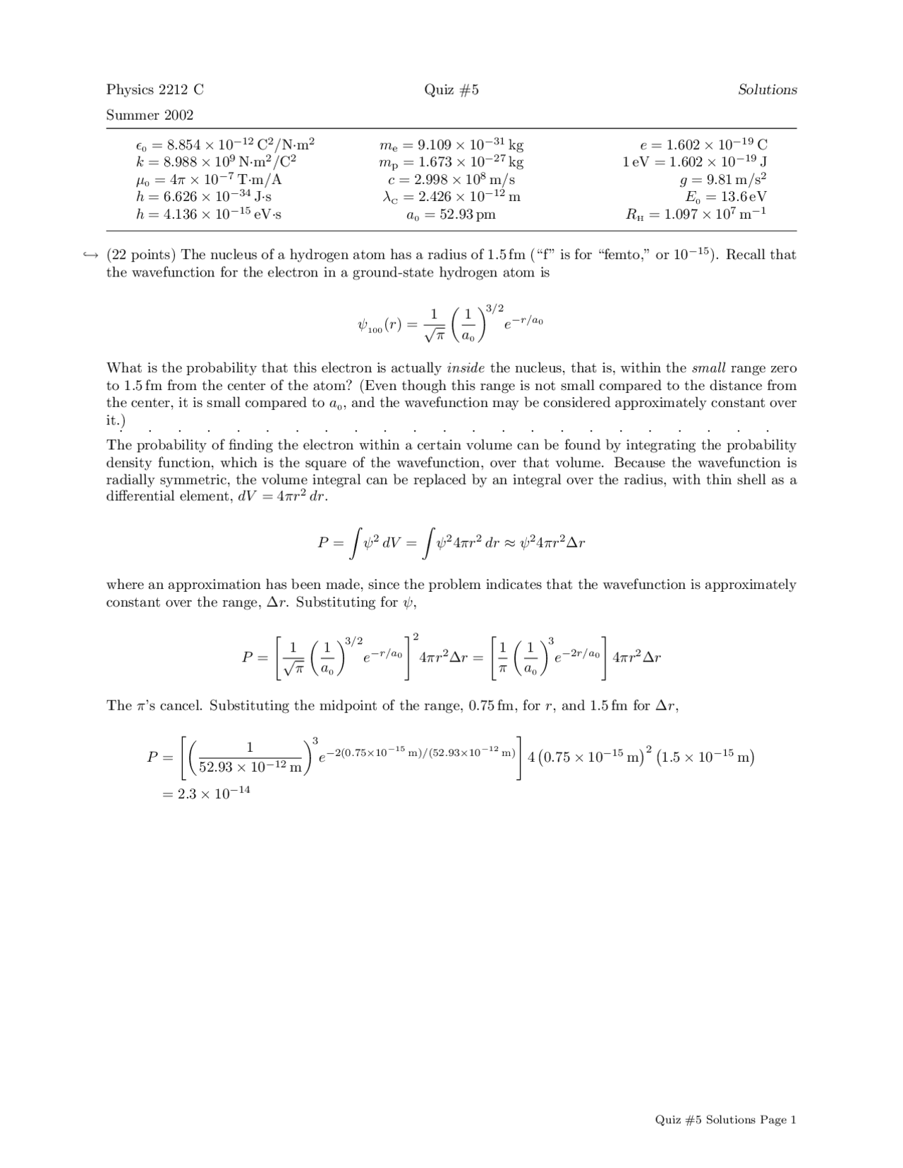 6 Solved Problems in Quiz 5 - Introduction to Physics II | PHYS 2212 - Docsity