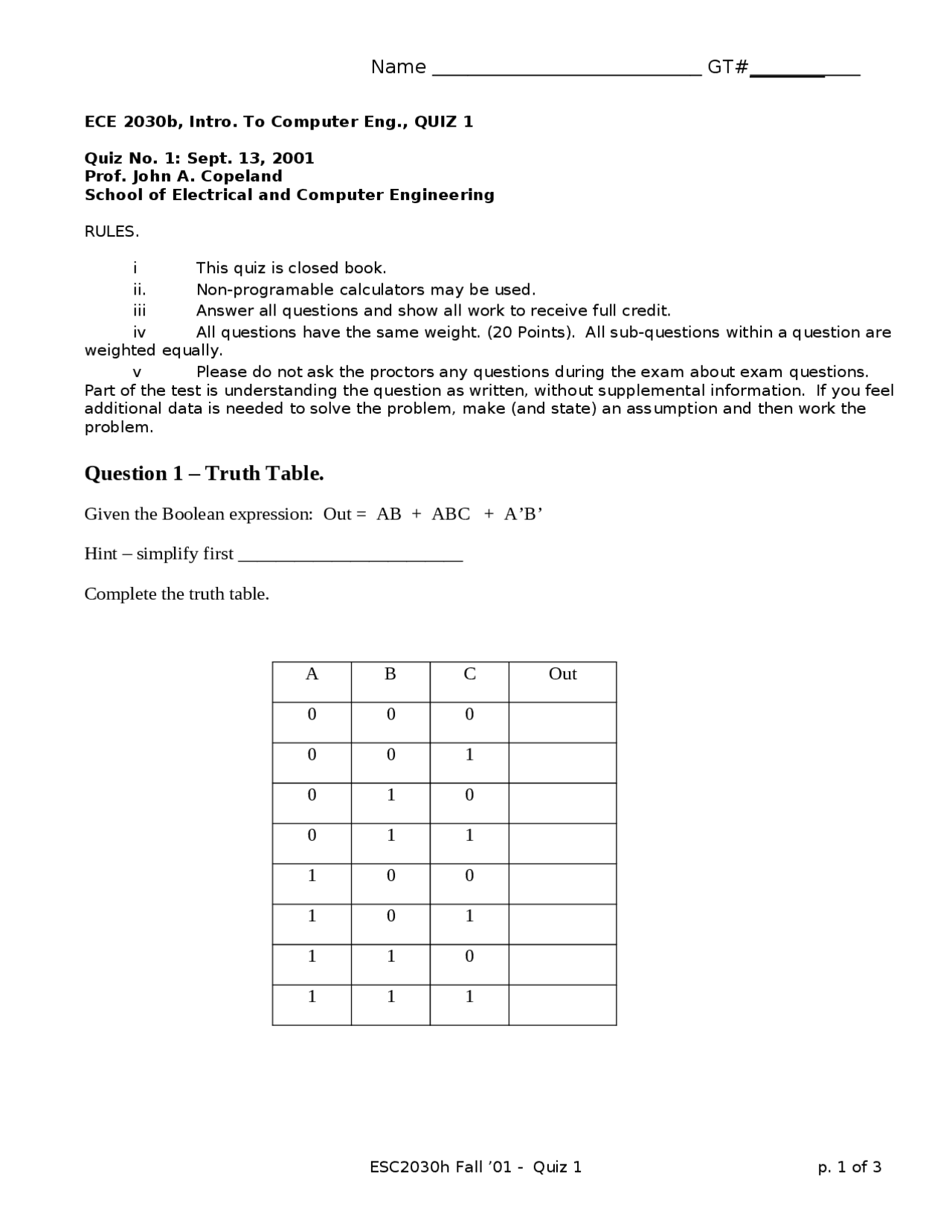 Quiz 1 Introduction To Computer Engineering Solved Questions Ece 2030 Docsity