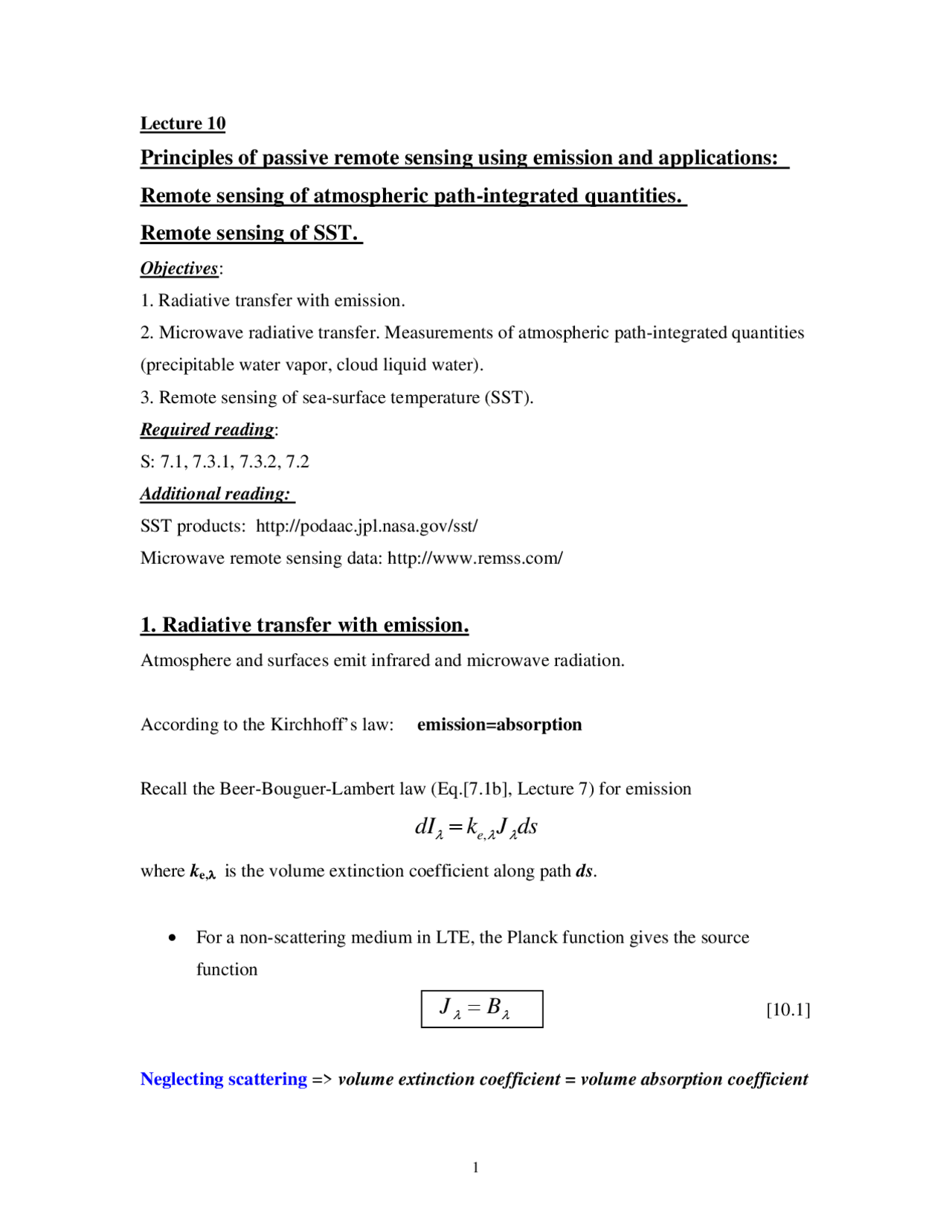 Principles Of Passive Remote Sensing Using Emission And Applications