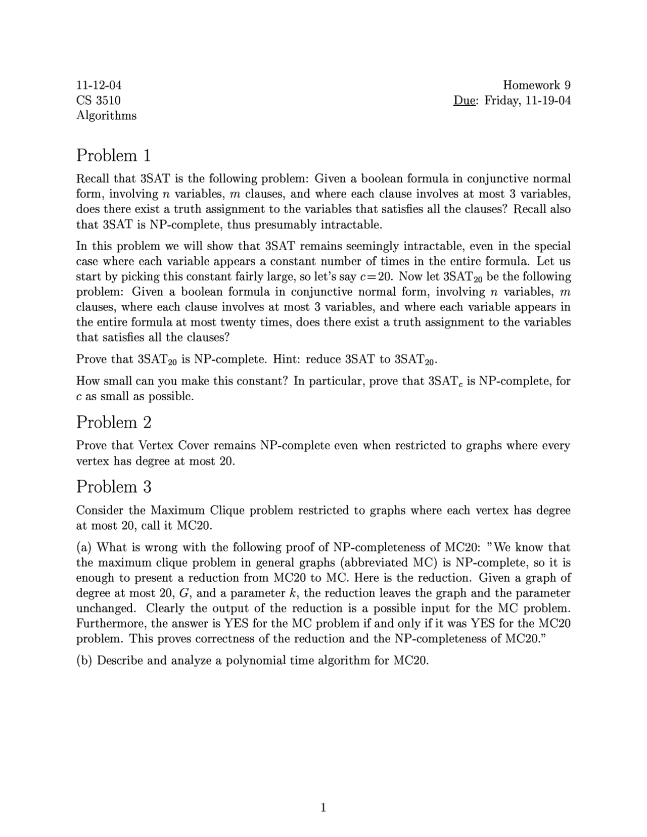 Design And Analysis Algorithms Homework 9 Fall 2004 Cs 3510 Docsity