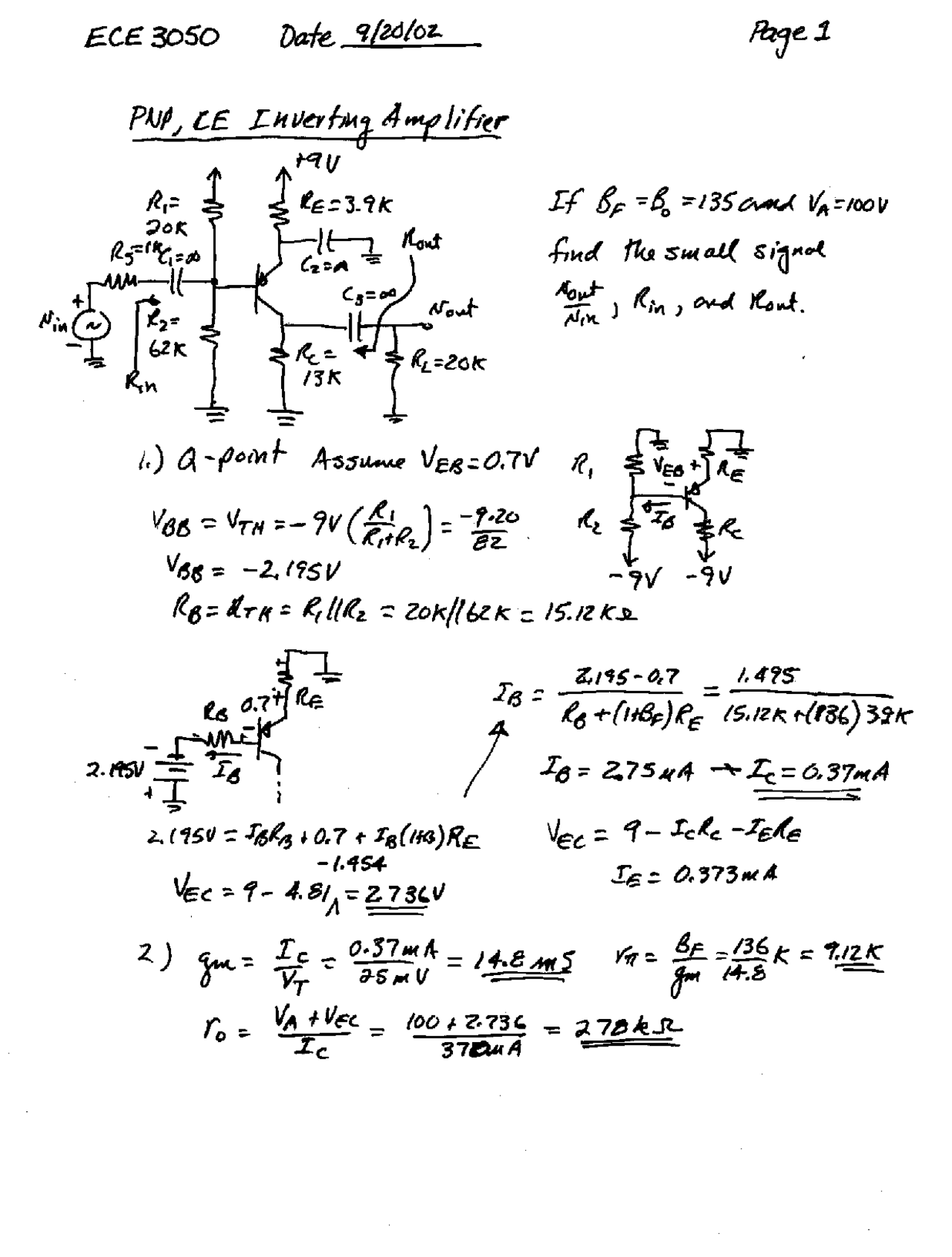 Pnp Ce Inverting Amplifier Jfet And Cs Inverting Amplifier Ece 3050