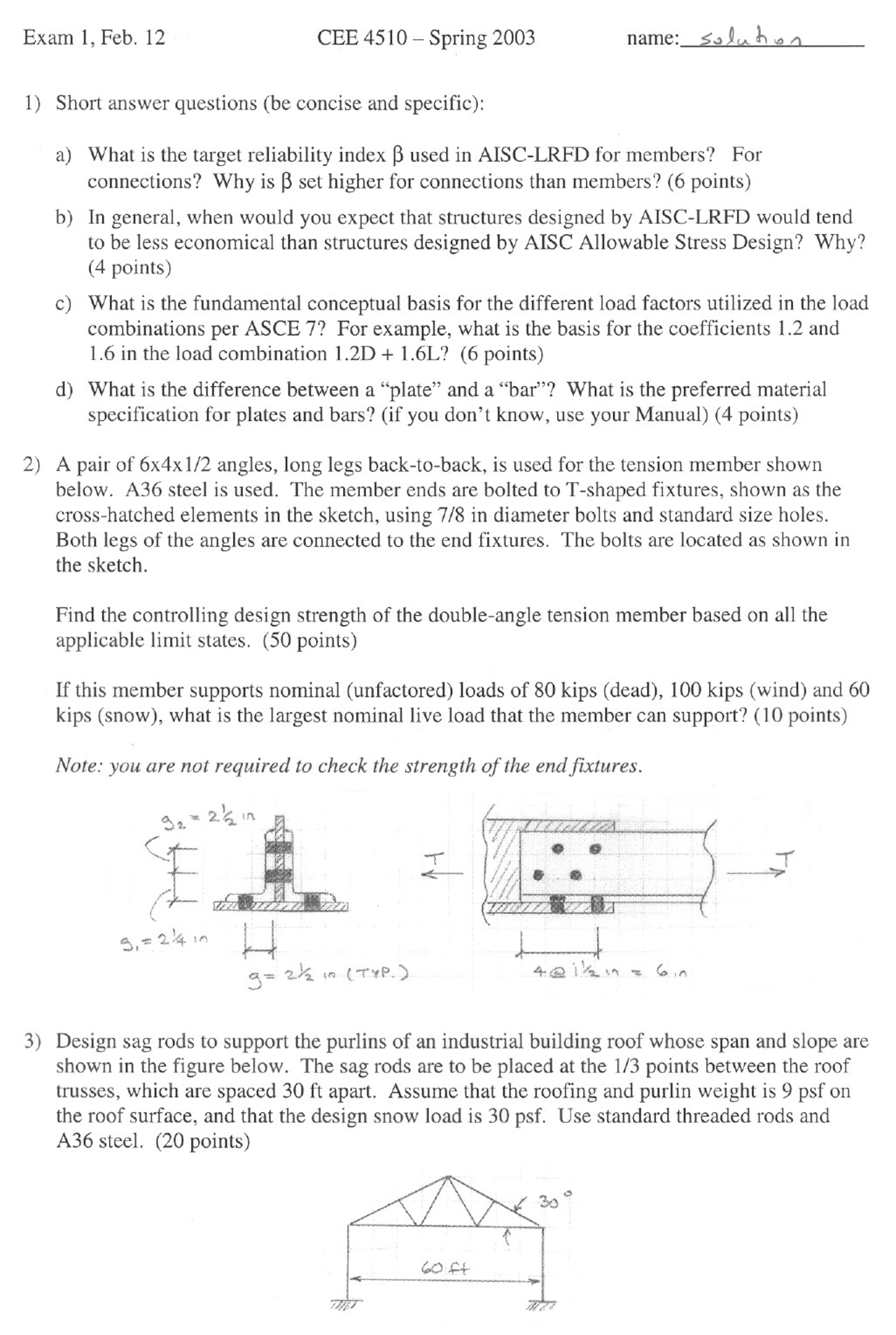 Solutions for Exam 1 - Structural Steel Design | CEE 4510 | Exams Civil ...