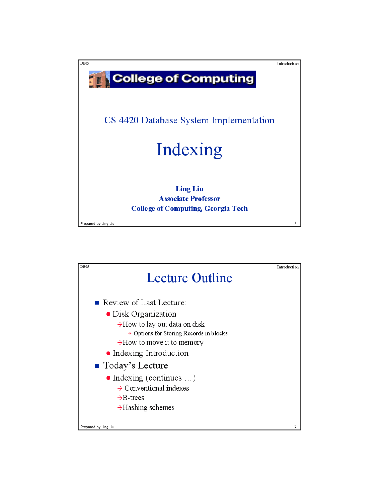 Lecture Slides on Indexing - Database System Implementation | CS 4420 - Docsity