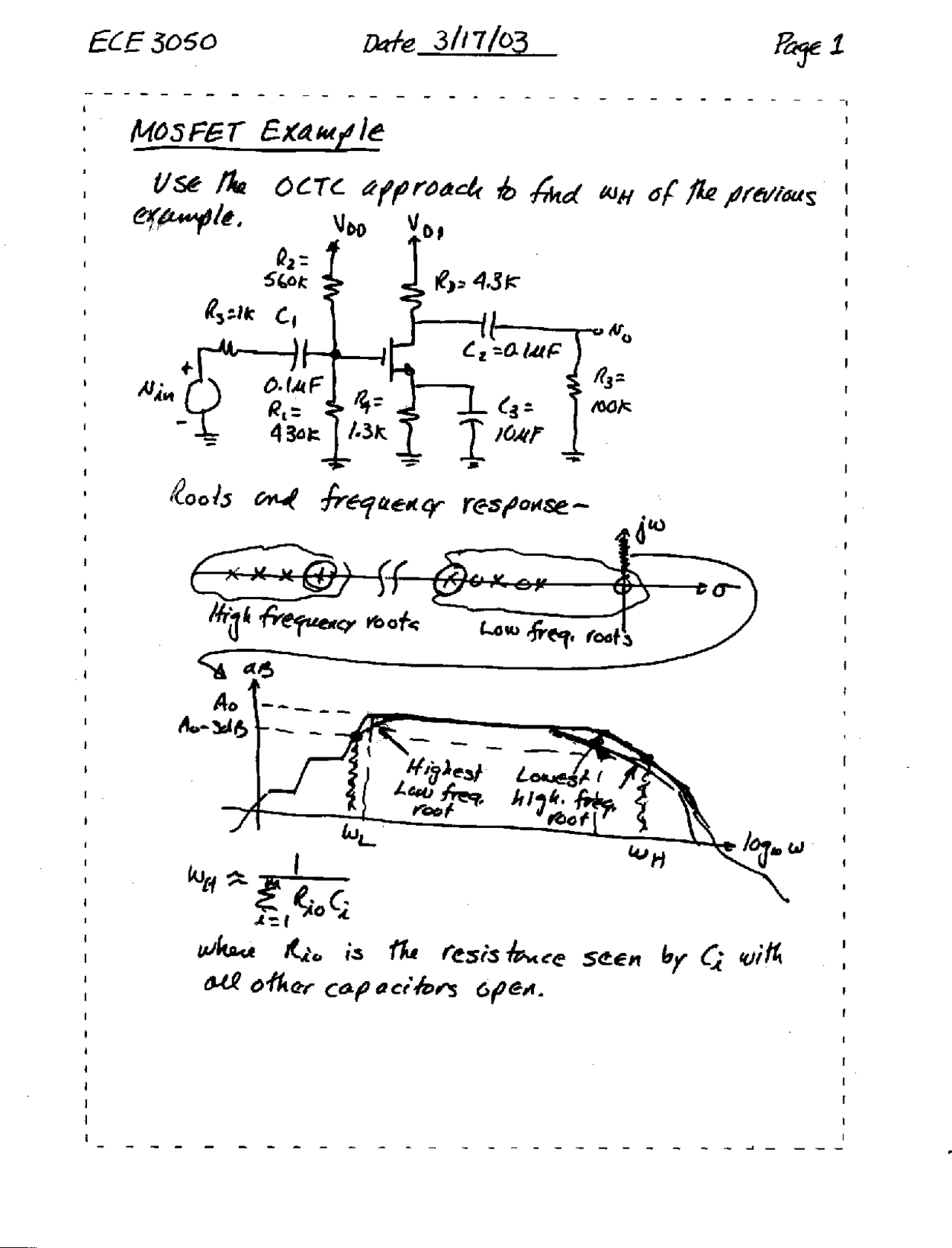 Mosfet Examples High Frequency Ss Models Handwritten Notes Ece