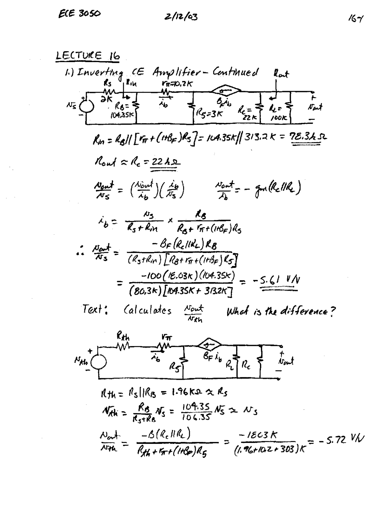 Notes On Inverting Ce Amplifier Continued Rat Ece 3050 Docsity
