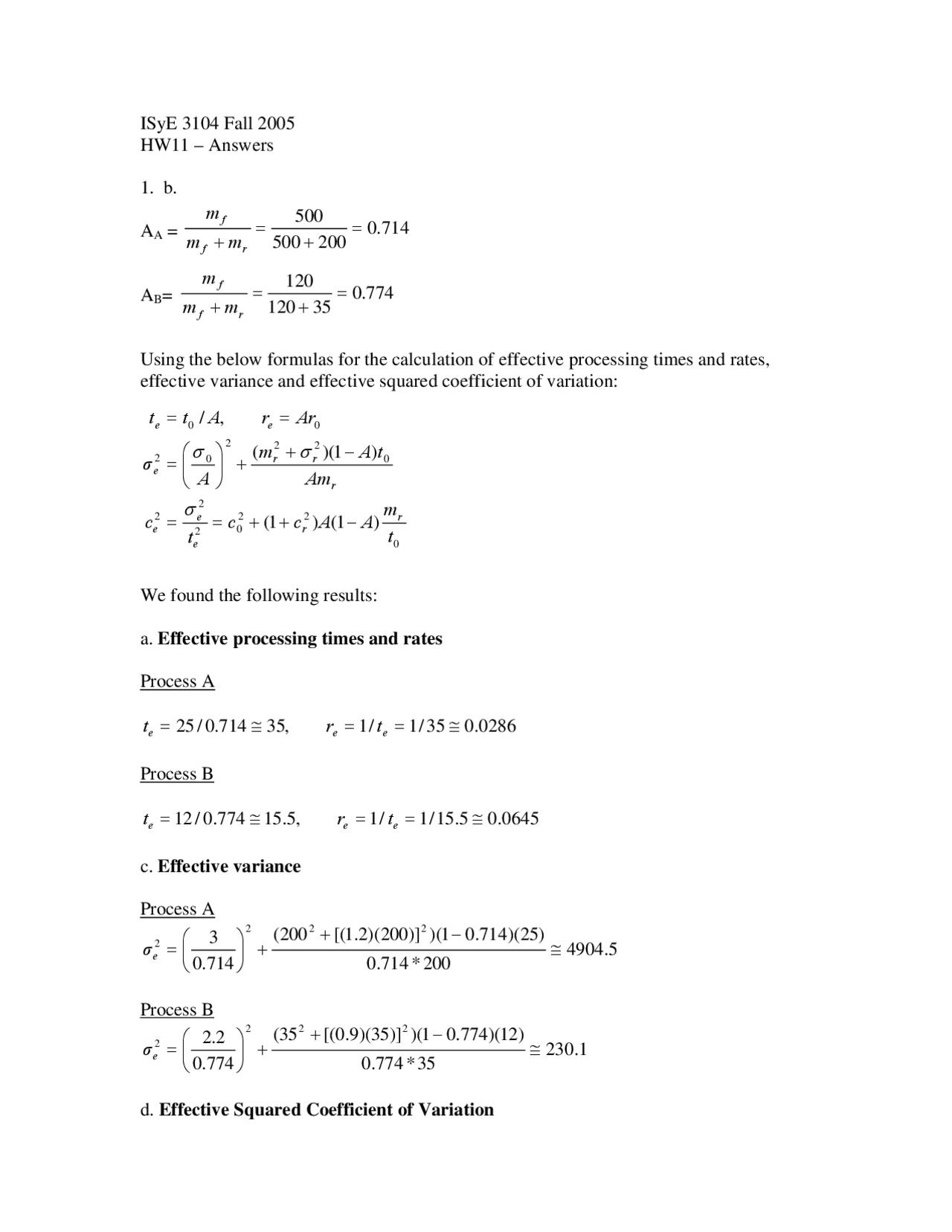 Answers of Homework 11 on Supply Chain Model: Manufacturing | ISYE 3104 - Docsity