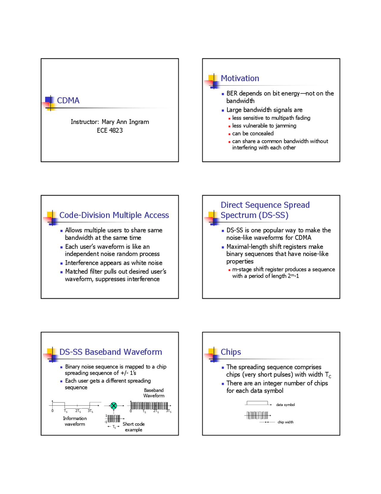 Code-Division Multiple Access - Lecture Slides | ECE 4823 - Docsity