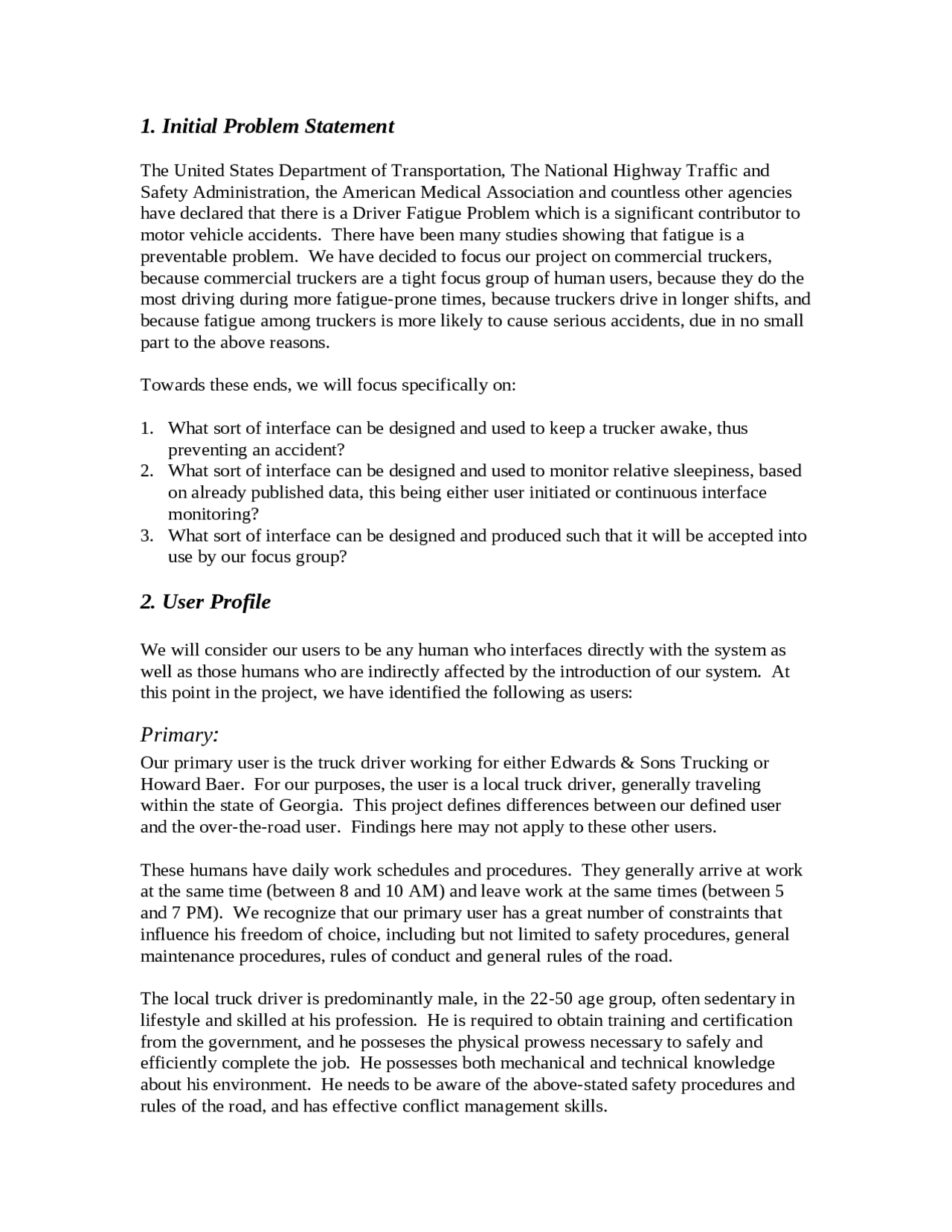 Initial Problem Statement, User Profile, Task Characteristics | CS 6750 ...