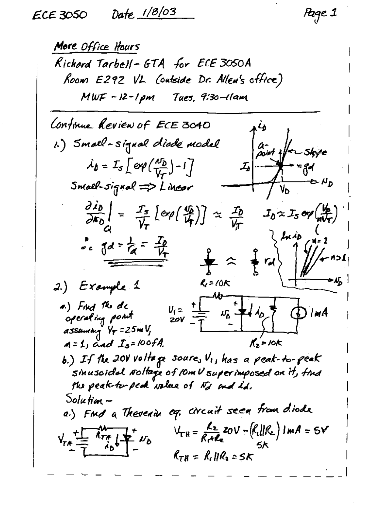 Small Signal Diode Model Analog Electronics Handout Ece 3050