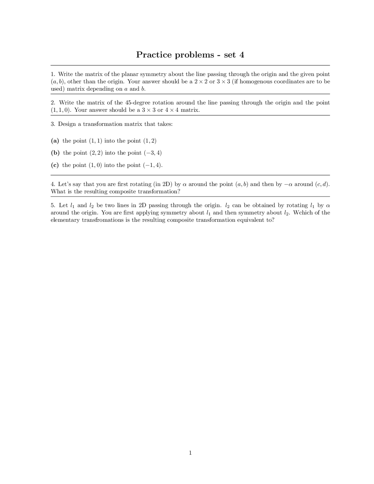 Practice Problem Set 4 Computer Graphics Cs 3451 Docsity