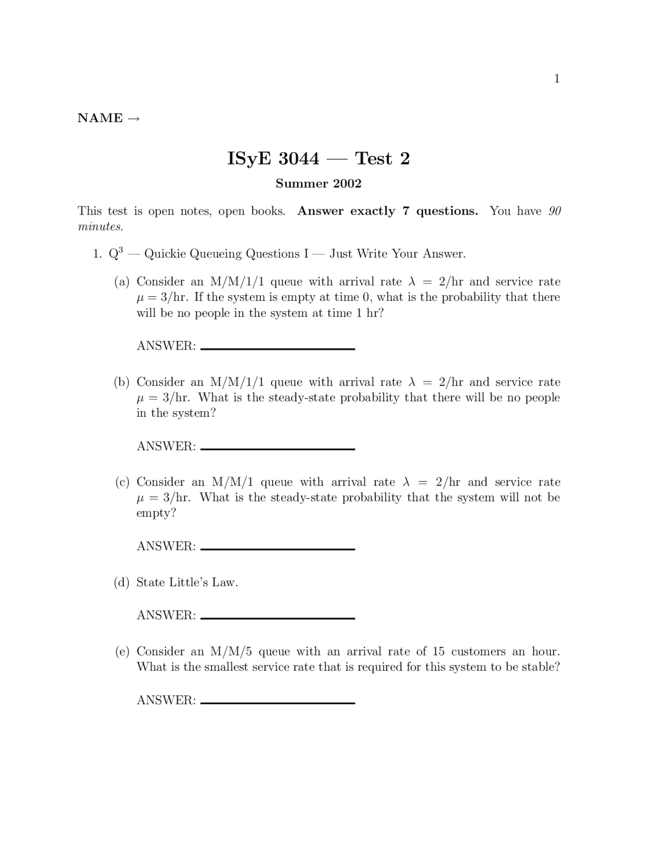 Simulation Analysis And Design Old Exam Questions 2002 Isye 3044