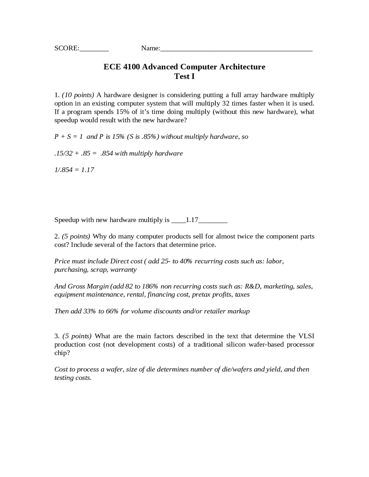 9 Questions On Advanced Computer Architecture With Solution Exam 1